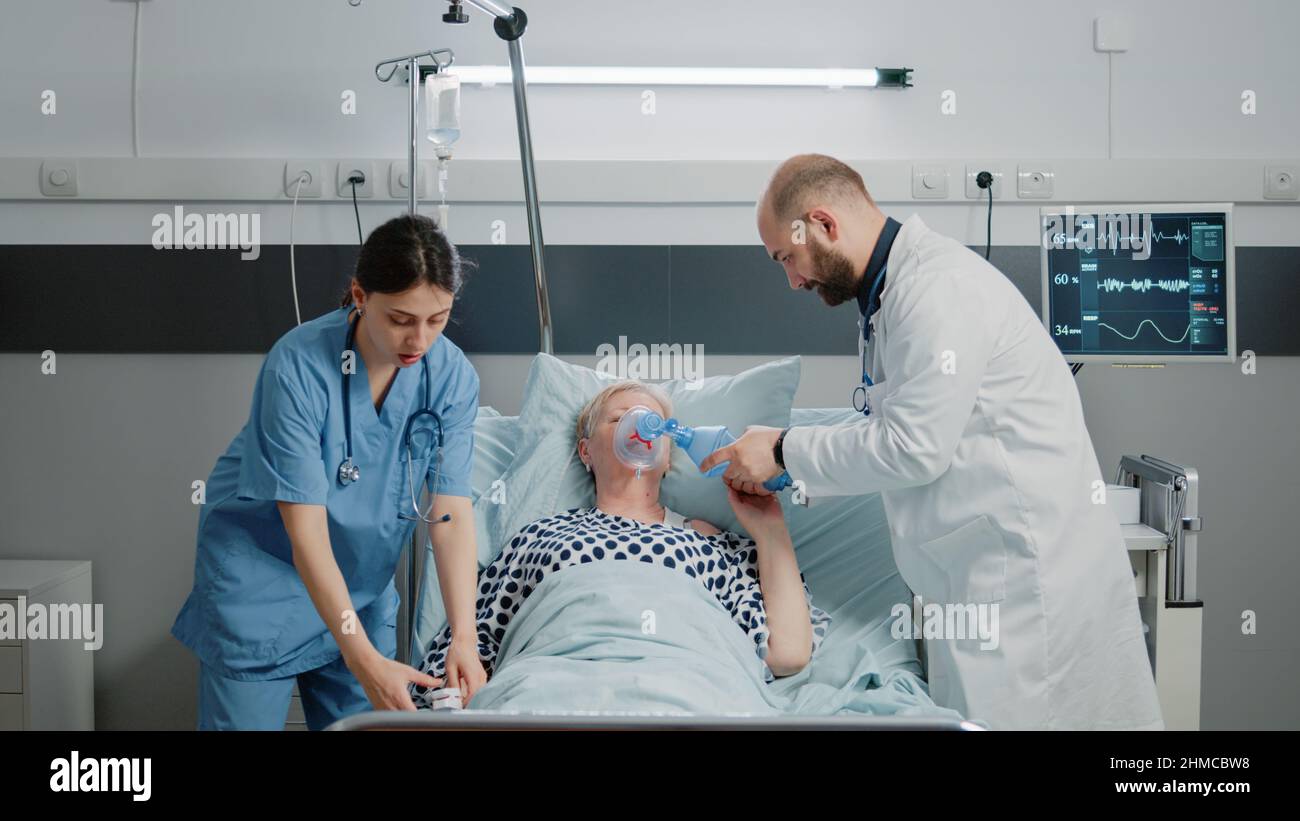 Sick woman hyperventilating and asking about medical assistance while ...
