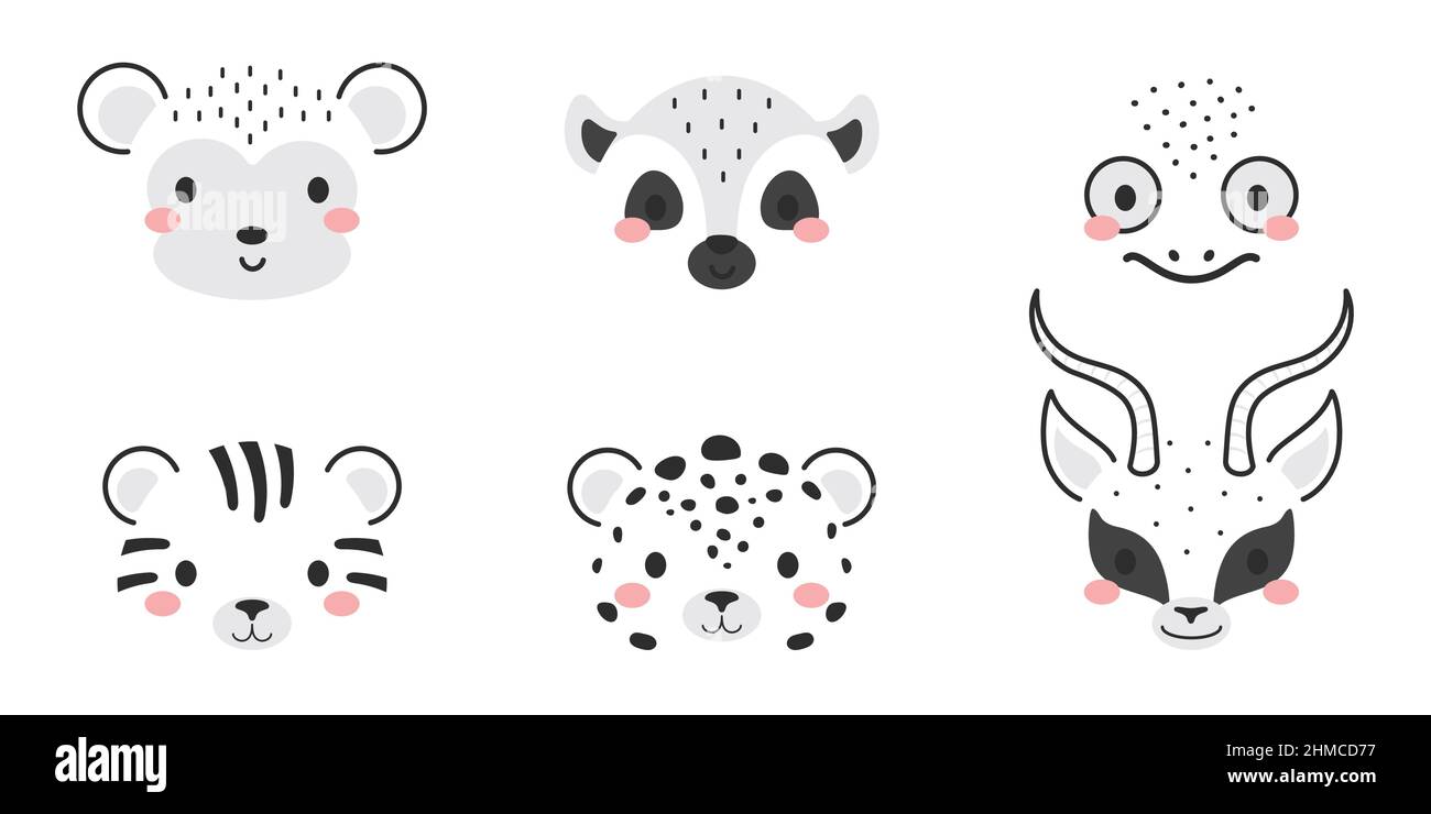 Cute collection of cartoon animal faces. Party decor for children ...