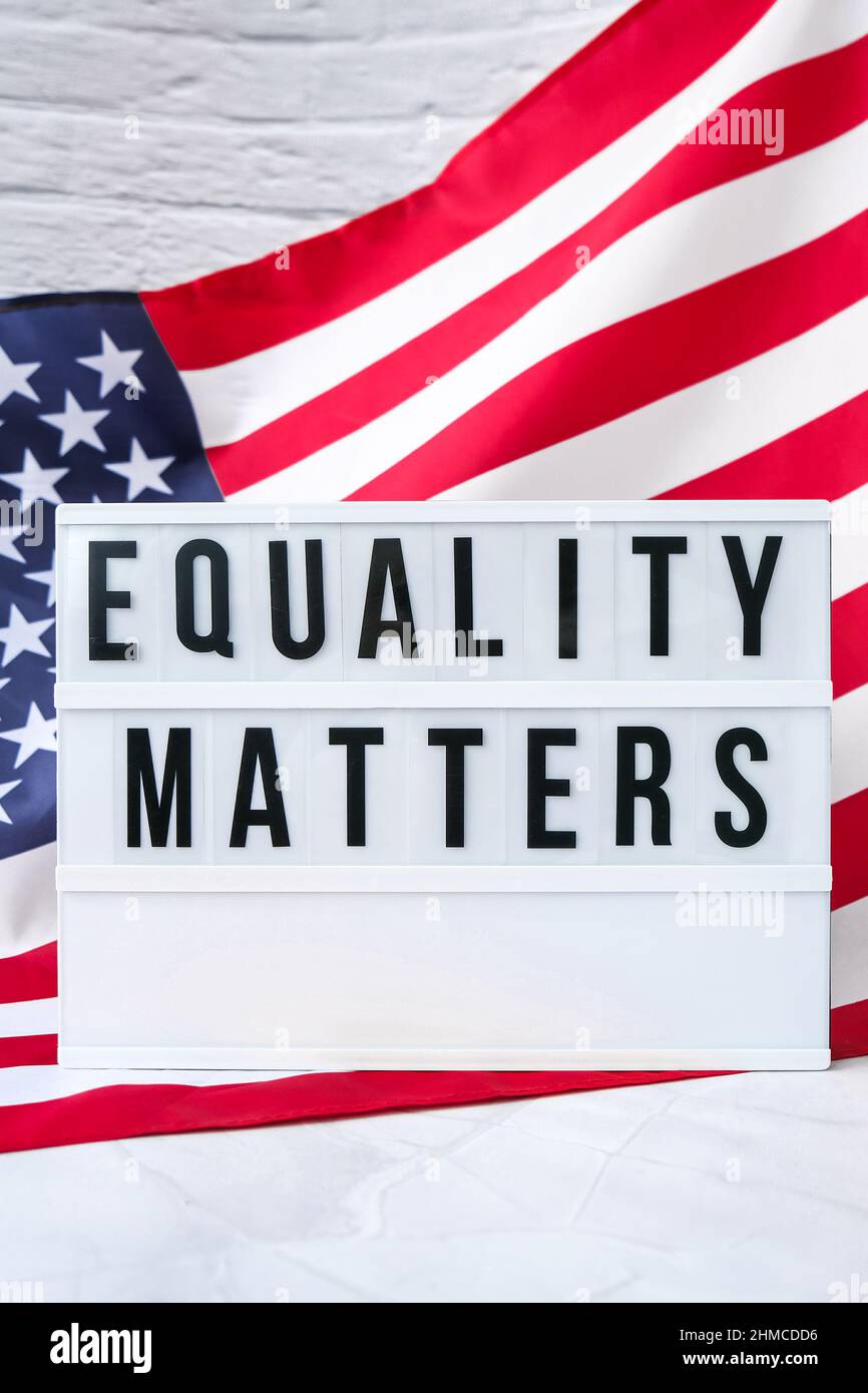 American flag. Lightbox with text EQUALITY MATTERS Flag of the united ...
