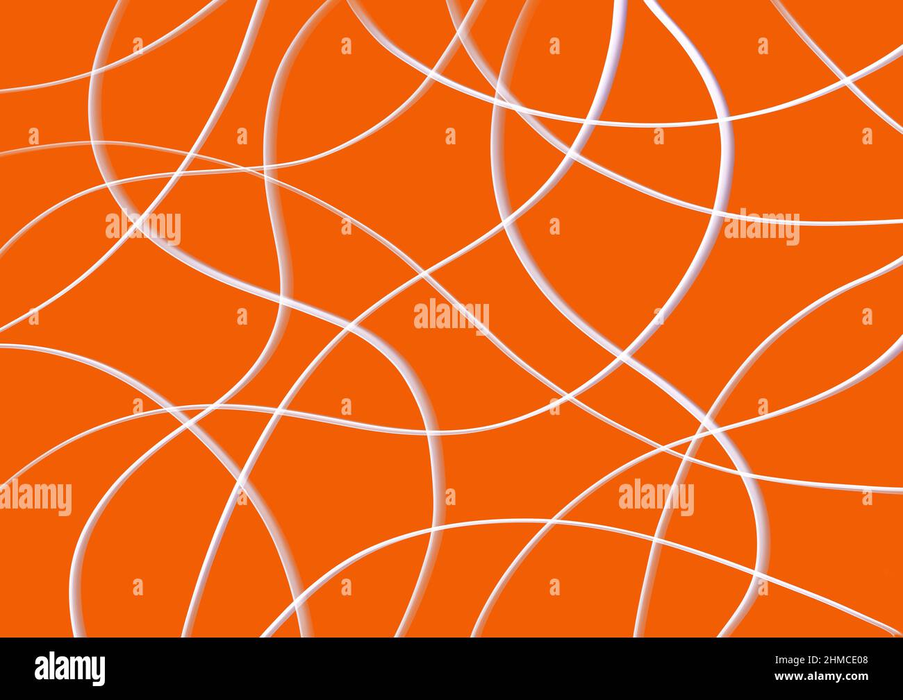 Abstract art background bright orange color with wavy white lines ...