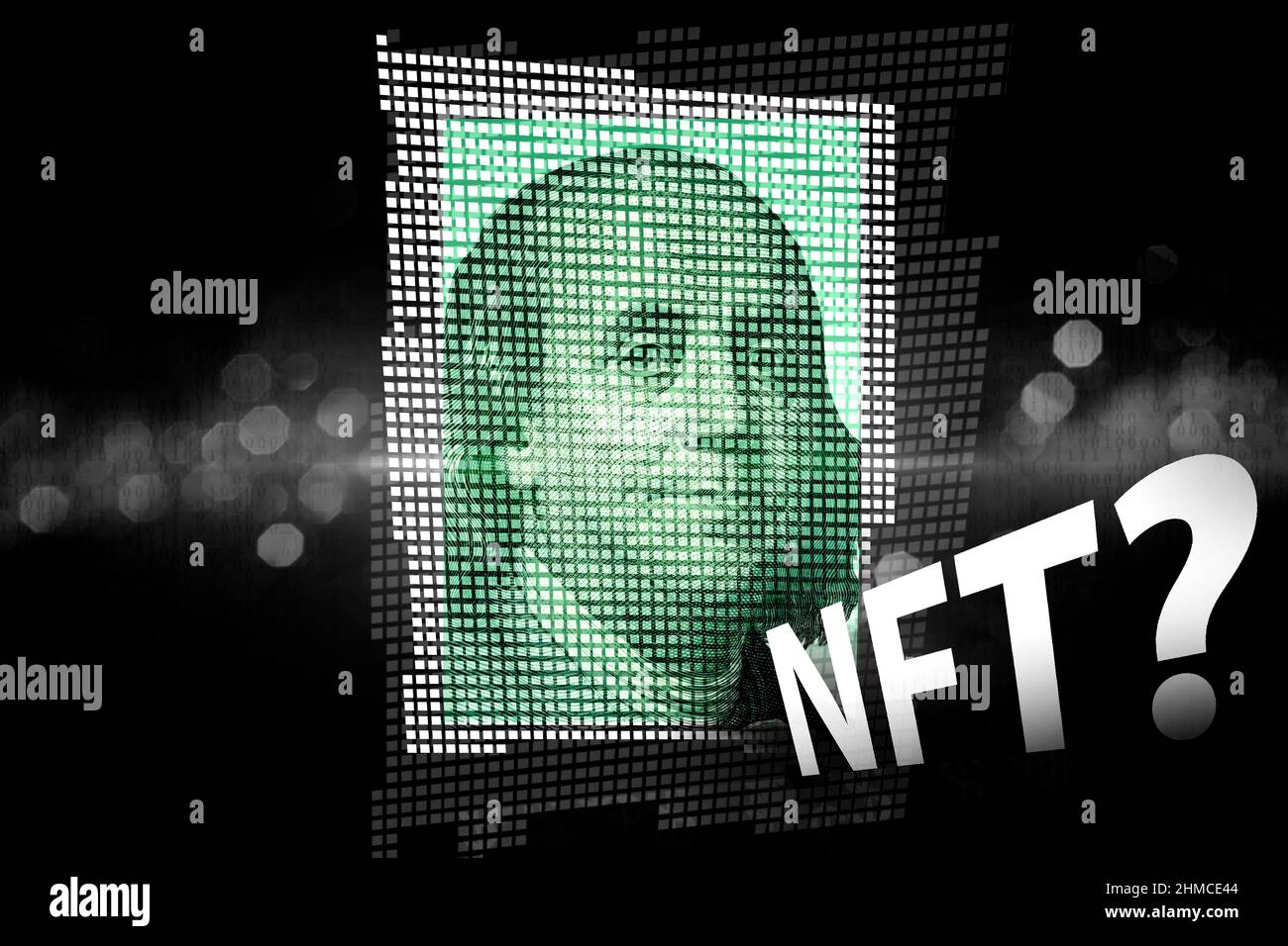Abstract glitch with word NFT on 100 Dollar bill. Ideas for Crypto Art ...