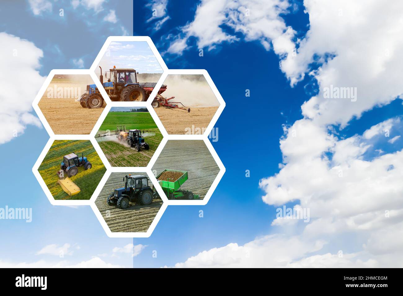 agricultural background with infographics, tractor in a field against a ...