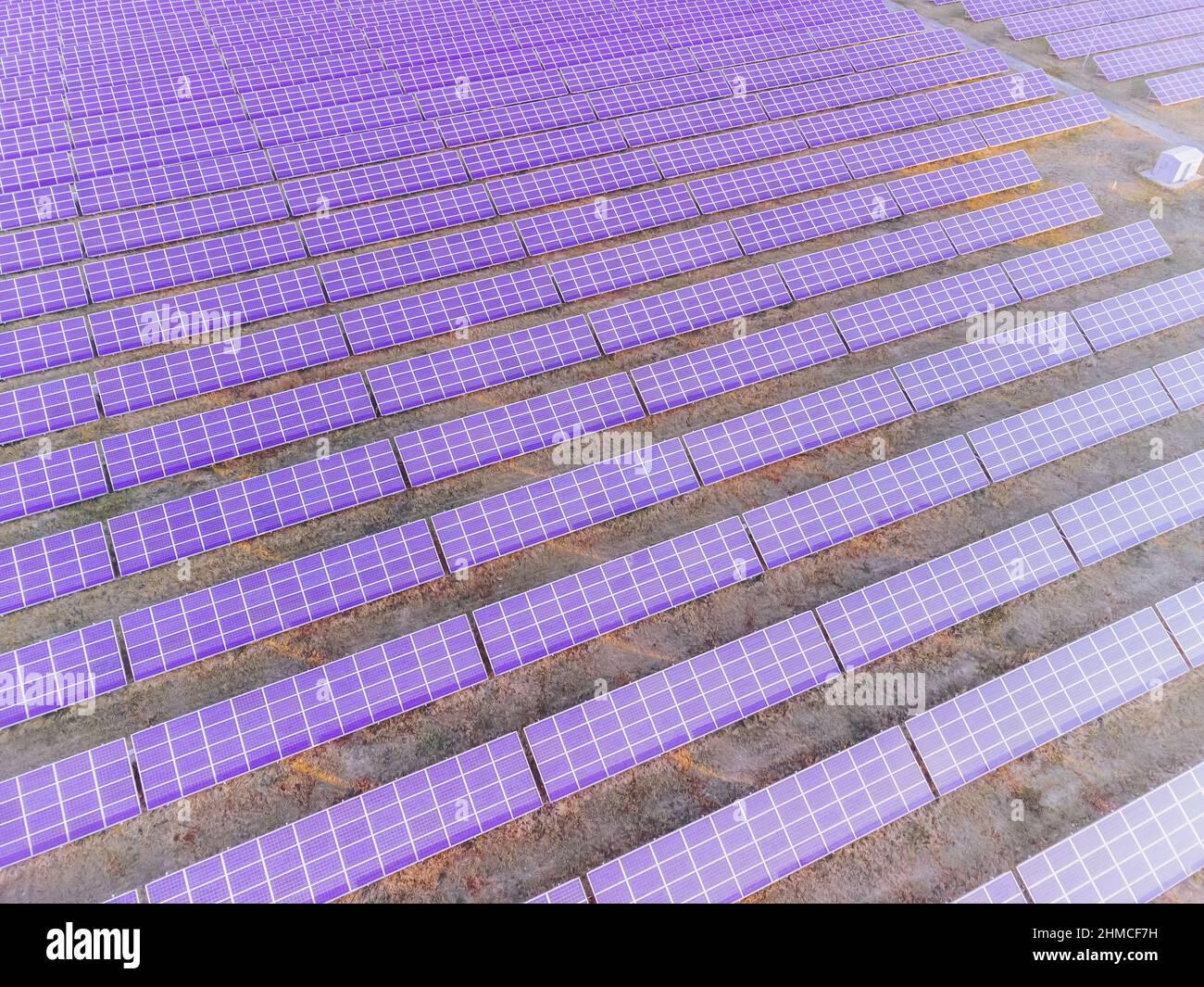 Aerial top view of a solar panels power plant. Photovoltaic solar ...