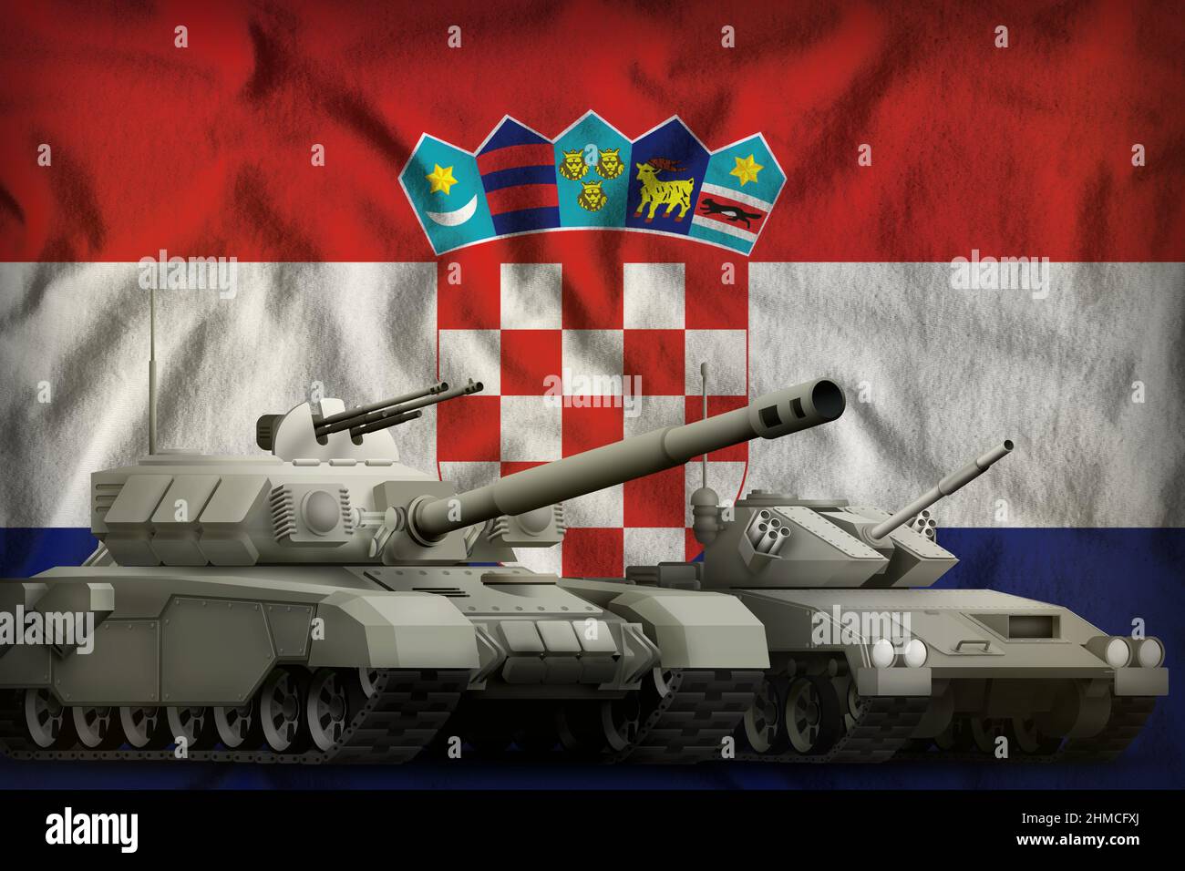 tanks on the Croatia flag background. Croatia tank forces concept. 3d ...