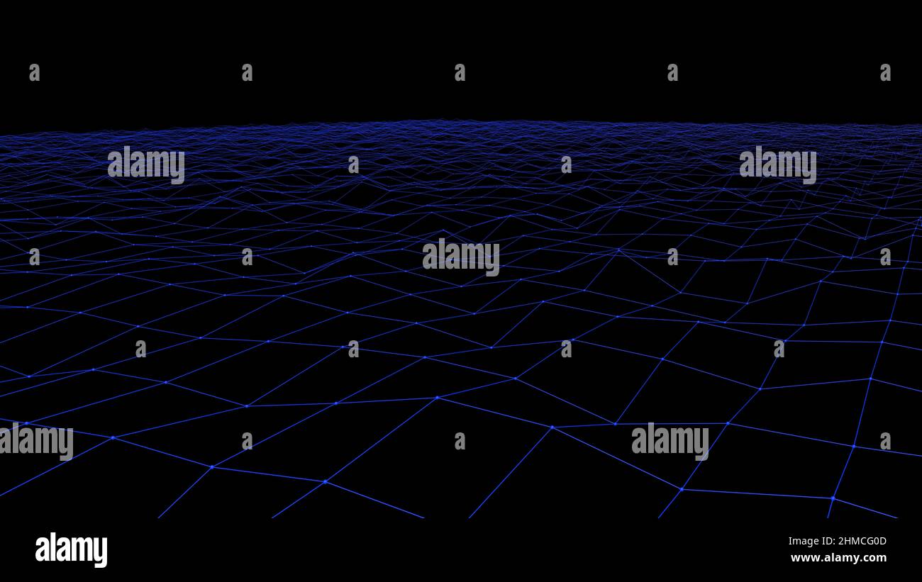 Blockchain abstract digital background. 3d waves data grid surface ...