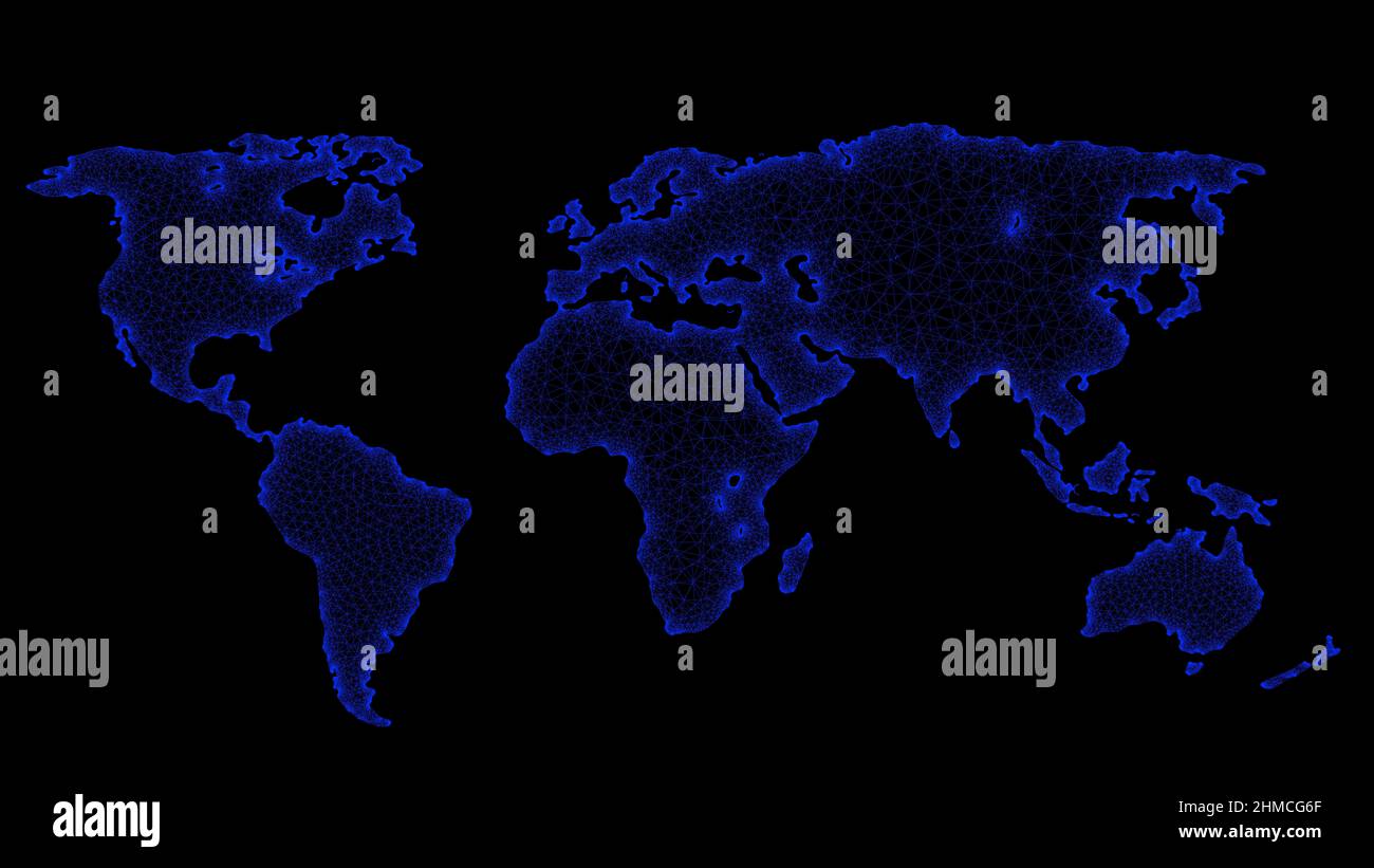 Global technology map 3d. Neon digital map of the Earth with computer ...