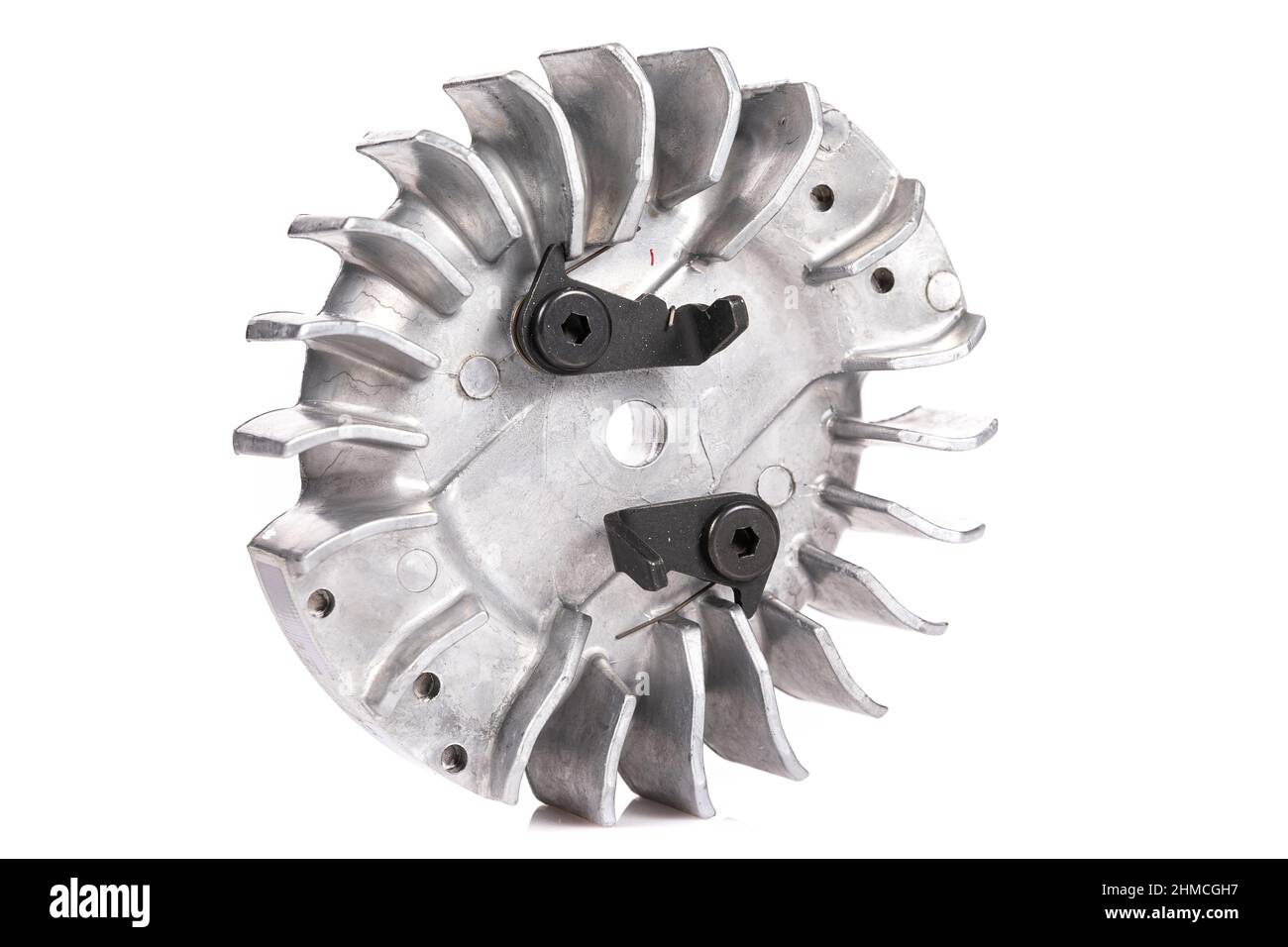 aluminum chainsaw flywheel close-up on a white background Stock Photo ...