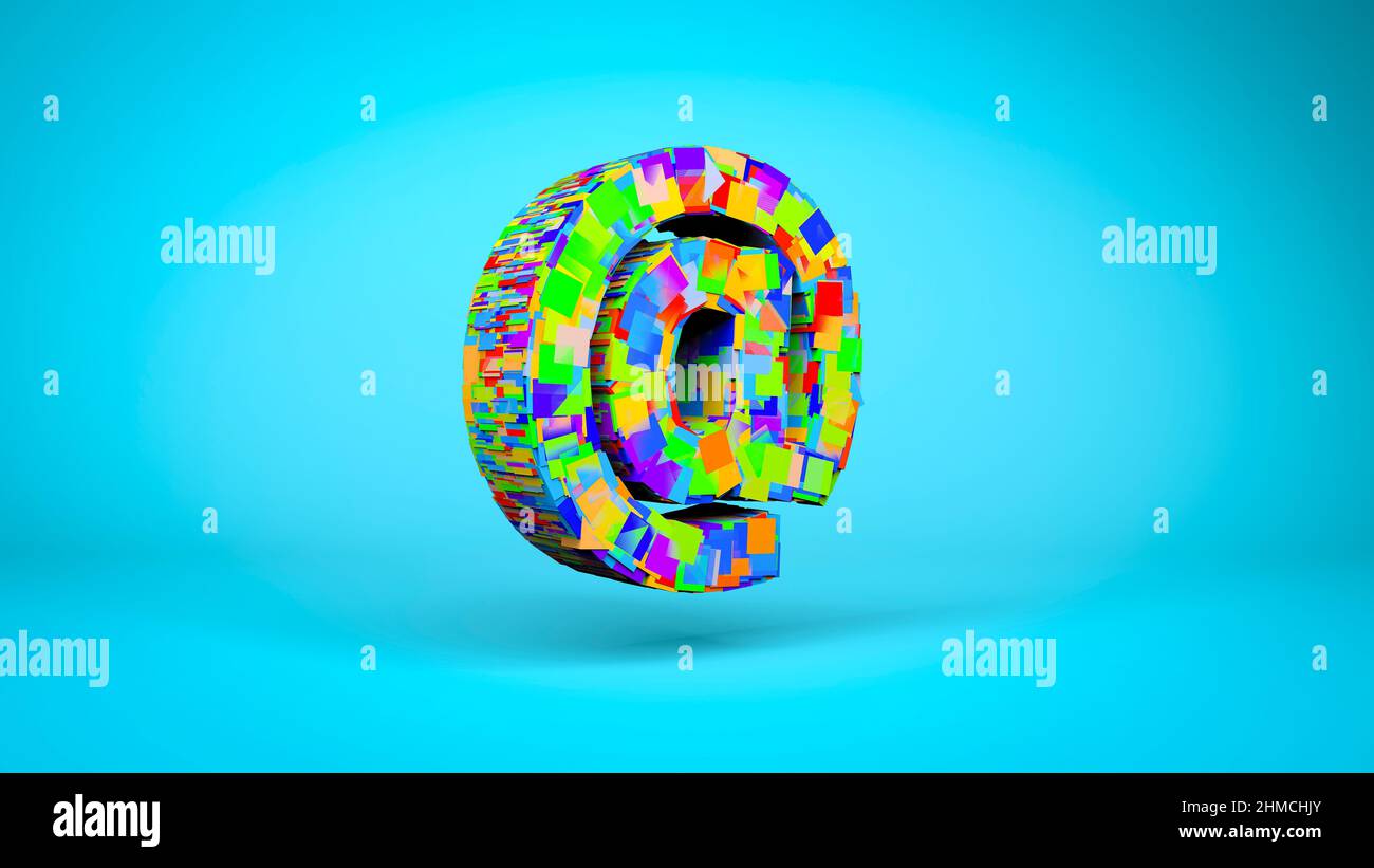 3d mail icon sing. Multicolored email sign on a blank blue background ...