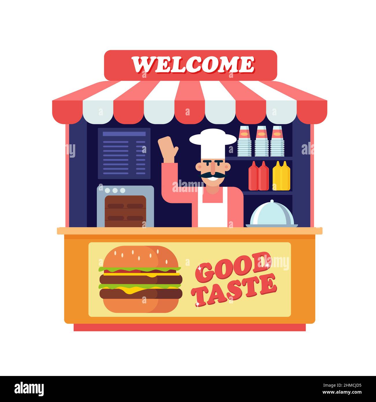Fast food hamburger street cart local business. Outdoor stall shop ...