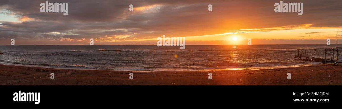 Landscape nature of beautiful sunset sky at the beach and colorful ...