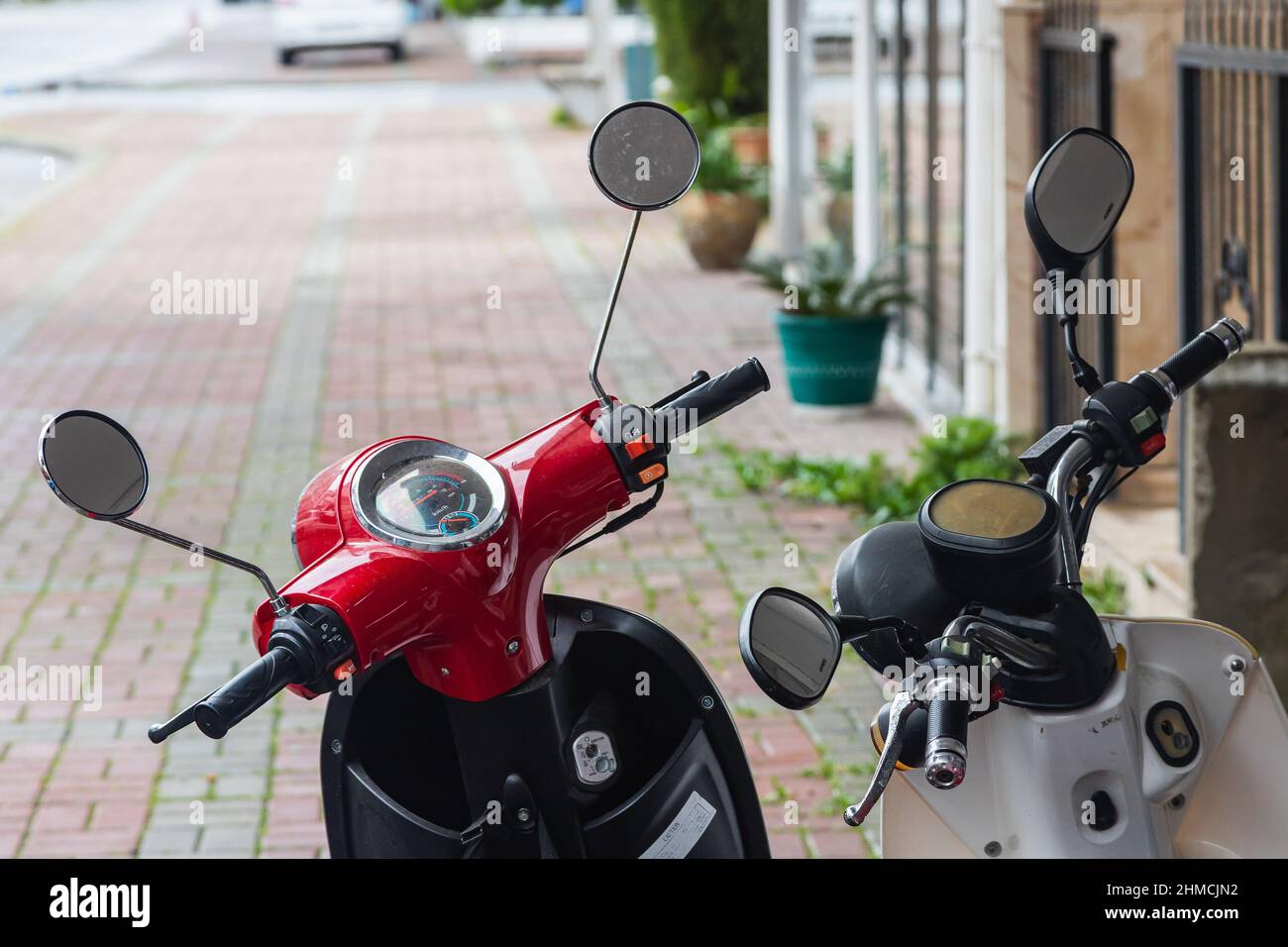 close-up of motorcycle control panel, rear view Stock Photo - Alamy