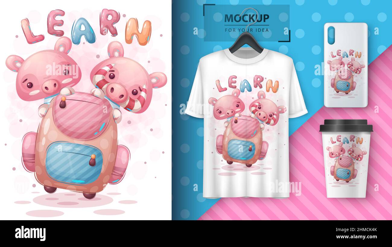 Funny cartoon character pig backpack hi-res stock photography and ...