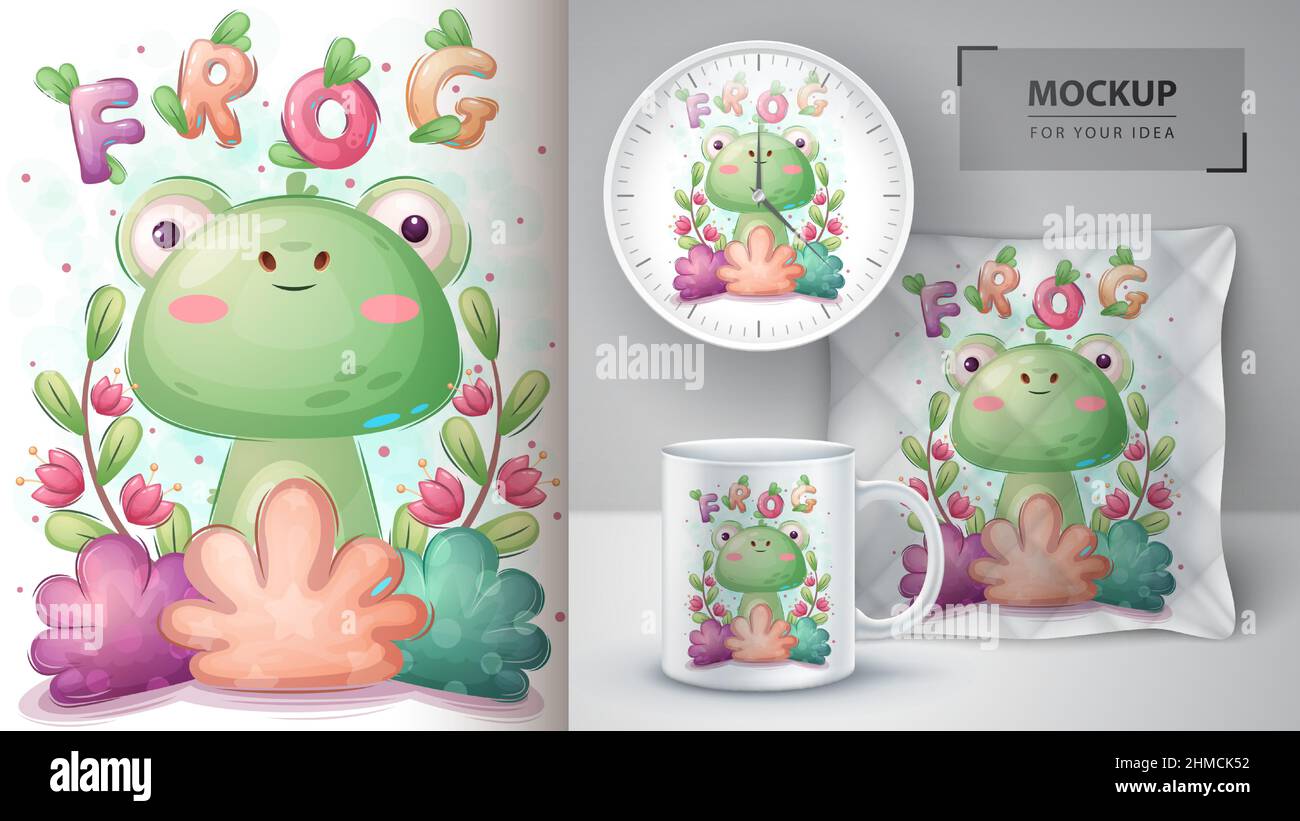Frog in flower poster and merchandising Stock Vector Image & Art - Alamy