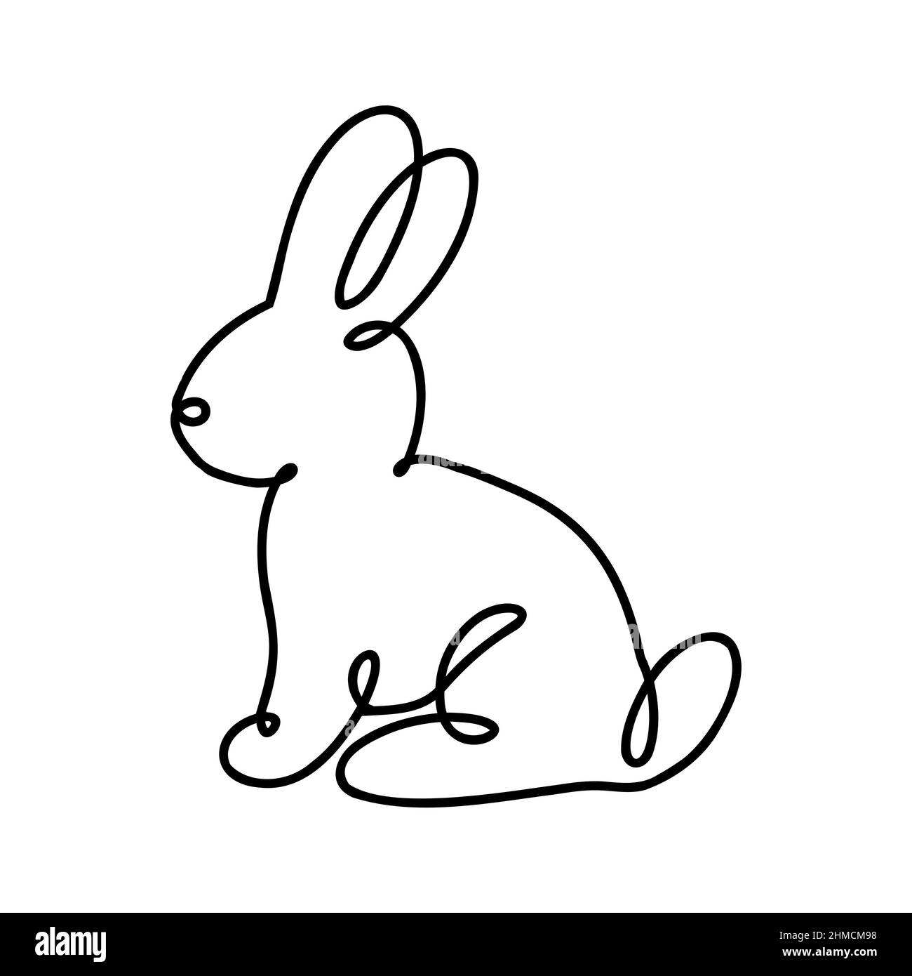 Funny rabbits. Easter bunny continuous one line drawing. Black and ...