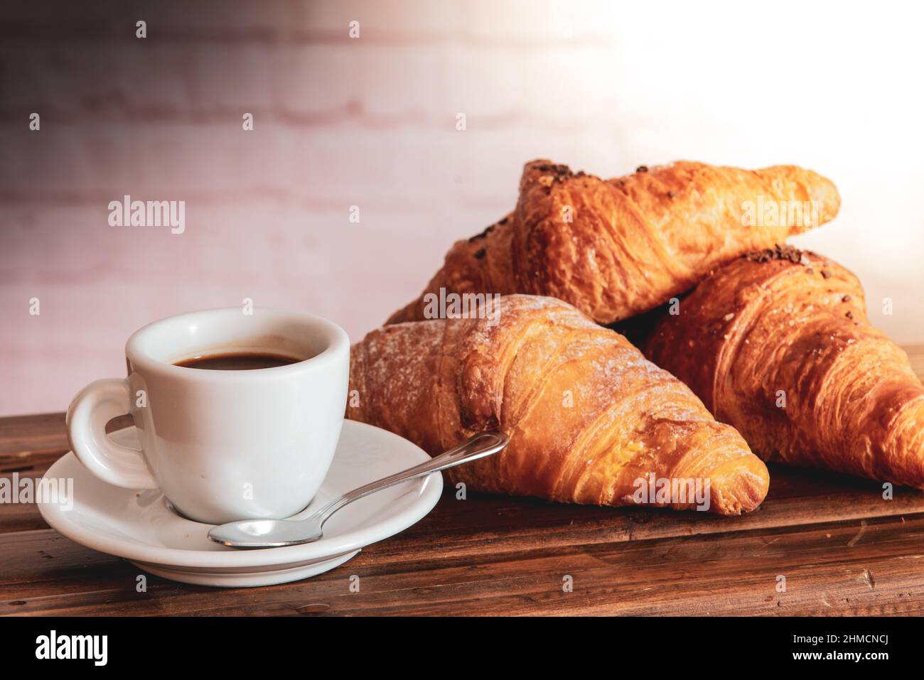 Italian coffee, cornetto croissant and pastries breakfast Stock Photo ...
