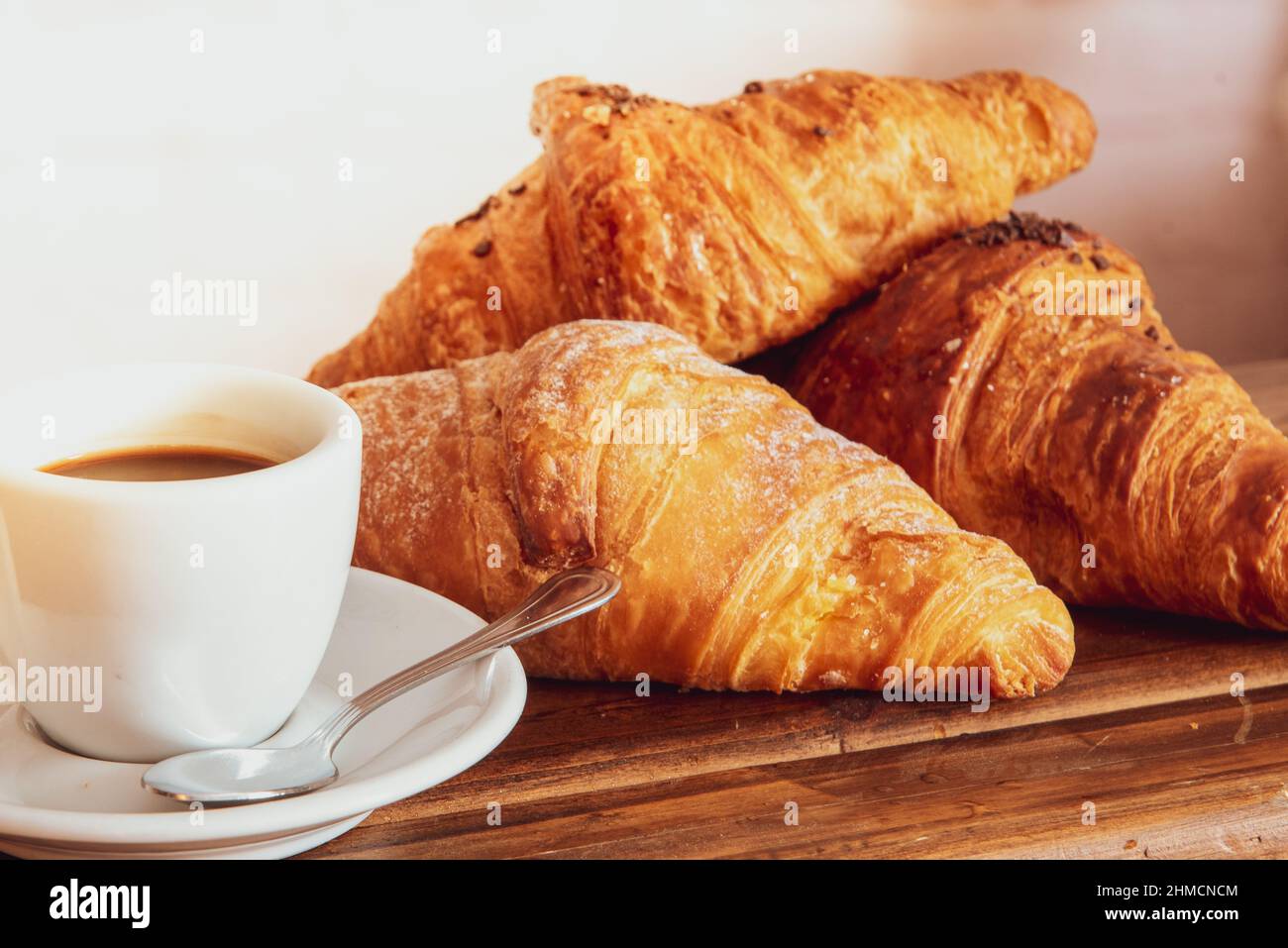 Italian coffee, cornetto croissant and pastries breakfast Stock Photo ...