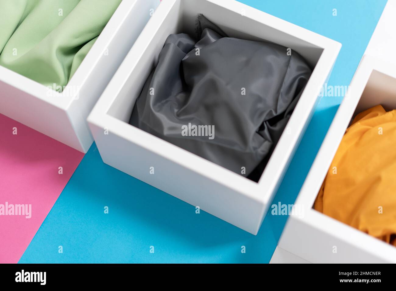 Simply design with empty blue frame isolated on pink and blue pastel ...