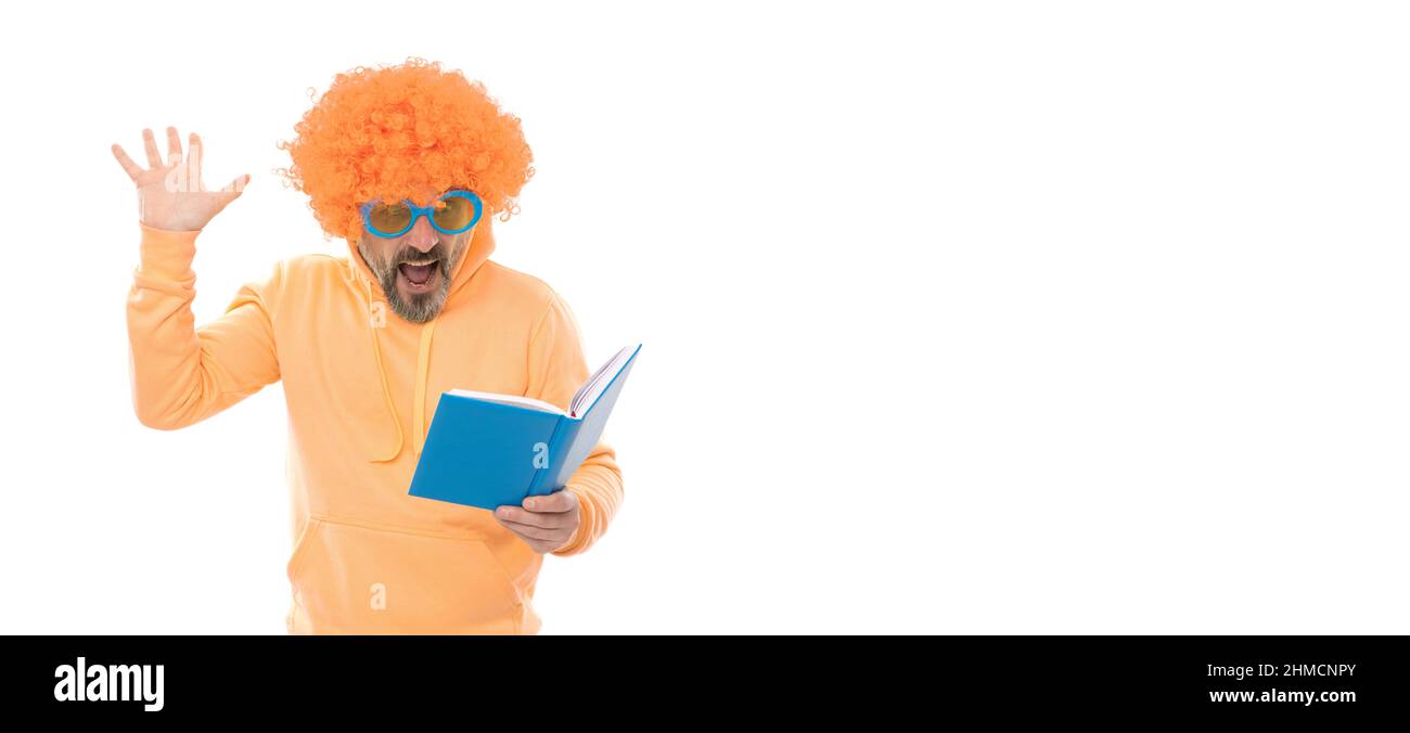 Crazy teacher read school book for literature lesson, teaching, copy ...