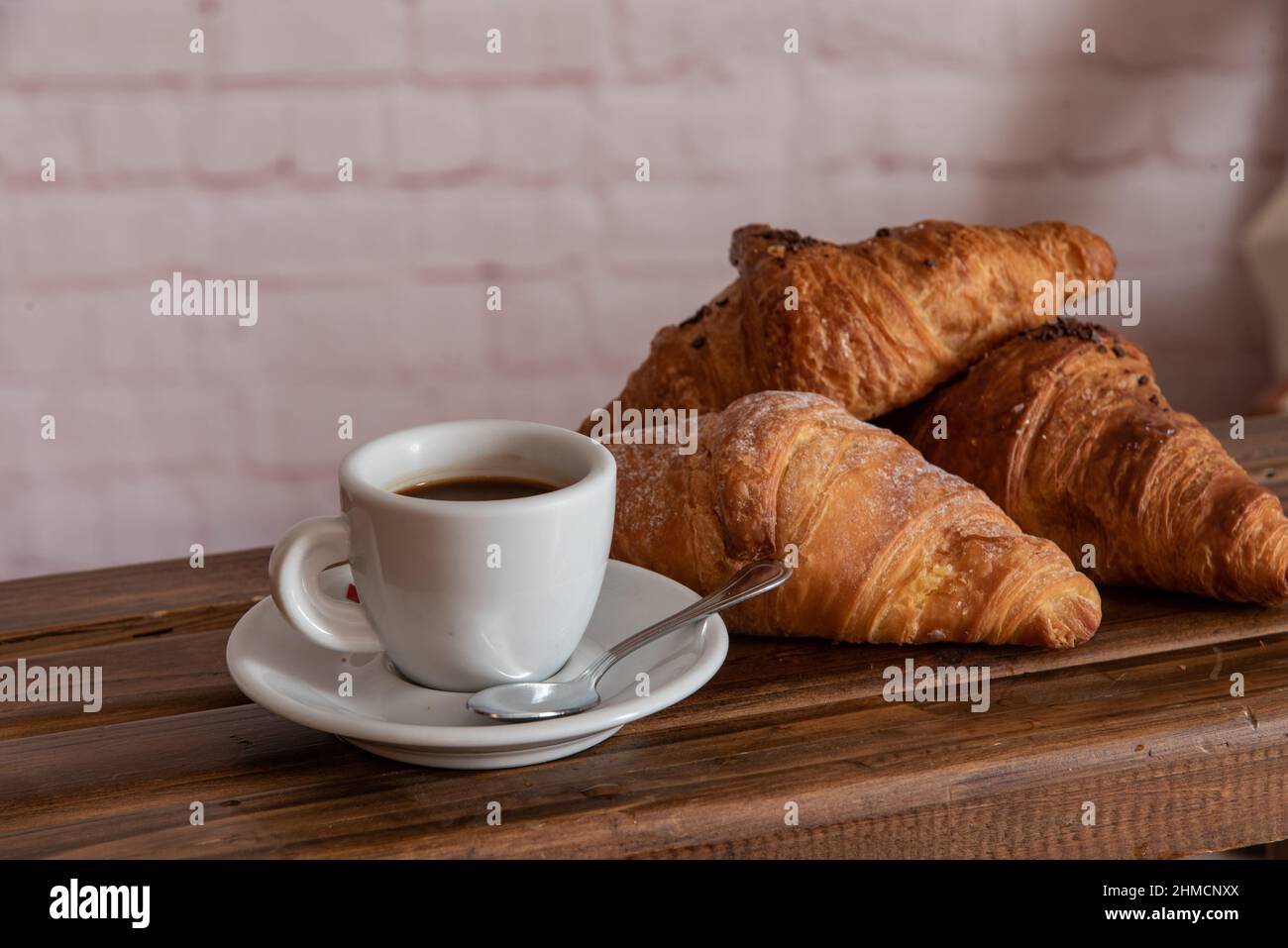 Italian coffee, cornetto croissant and pastries breakfast Stock Photo ...