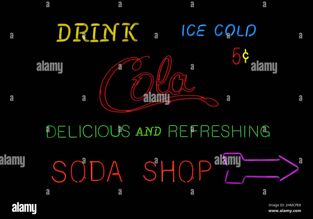 Vintage Style Neon Cola Signs Photo Composite Stock Photo - Alamy
