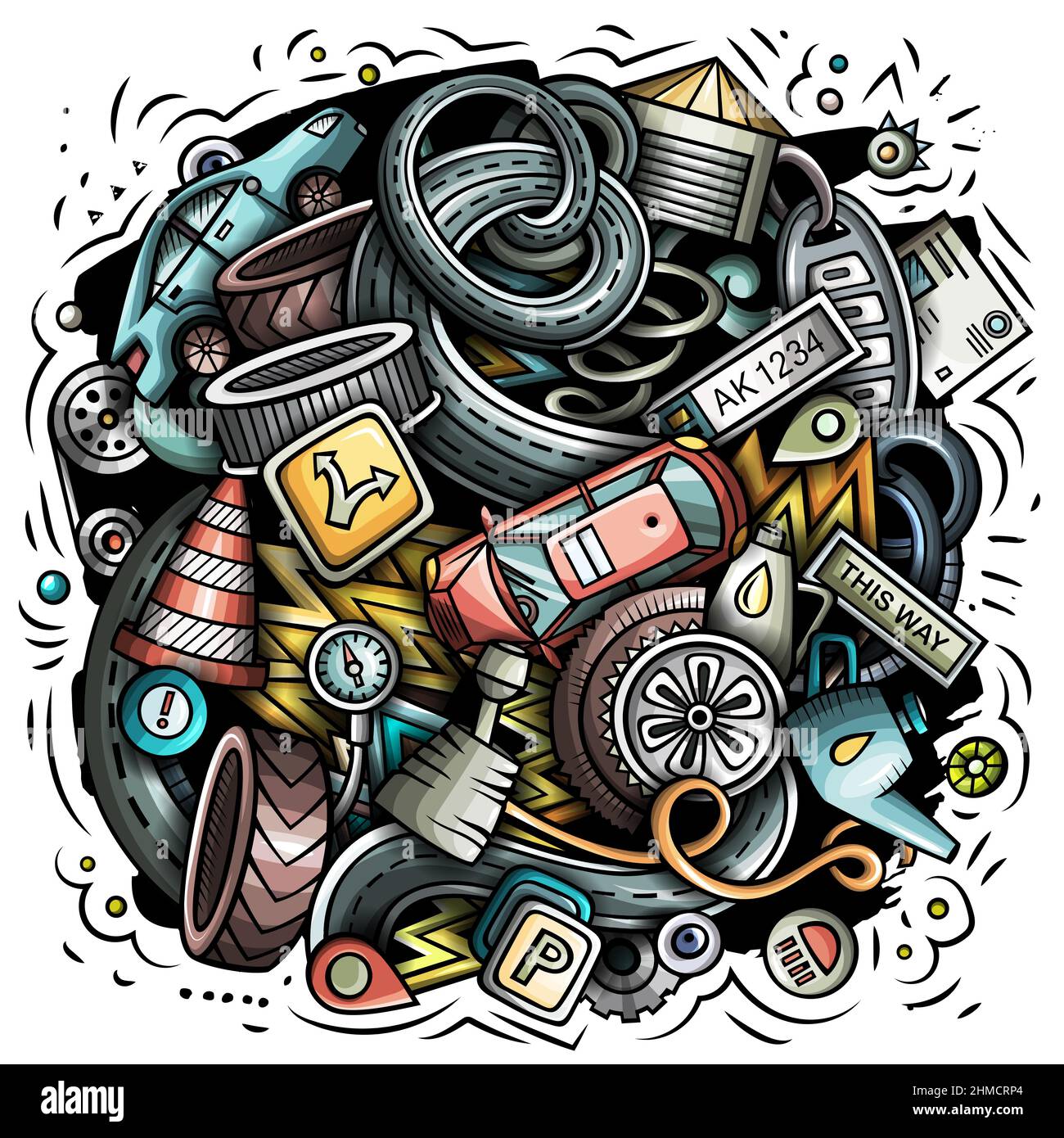 Auto Service cartoon vector illustration. Colorful detailed composition ...