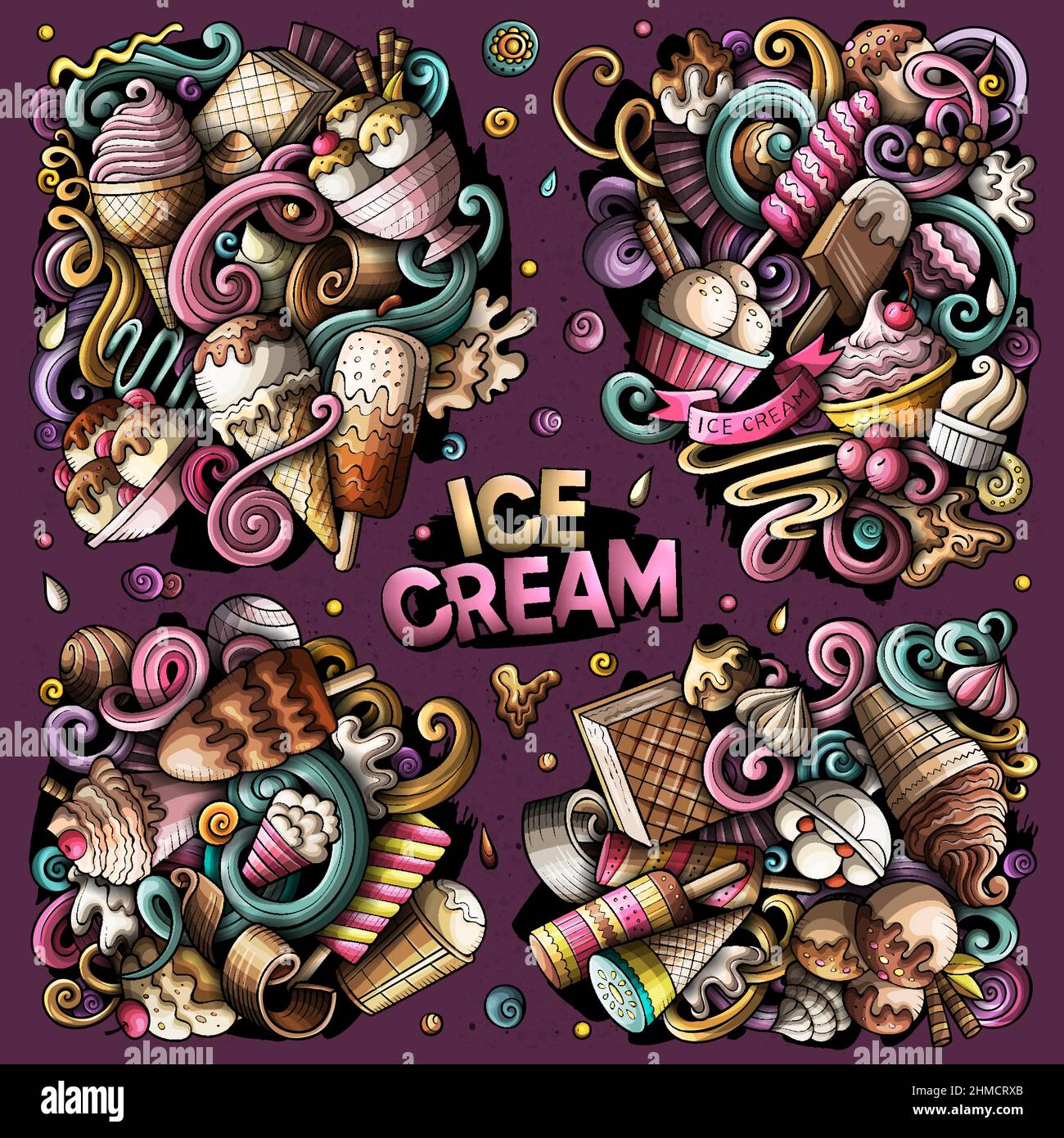 Ice Cream cartoon vector doodle designs set. Colorful detailed ...