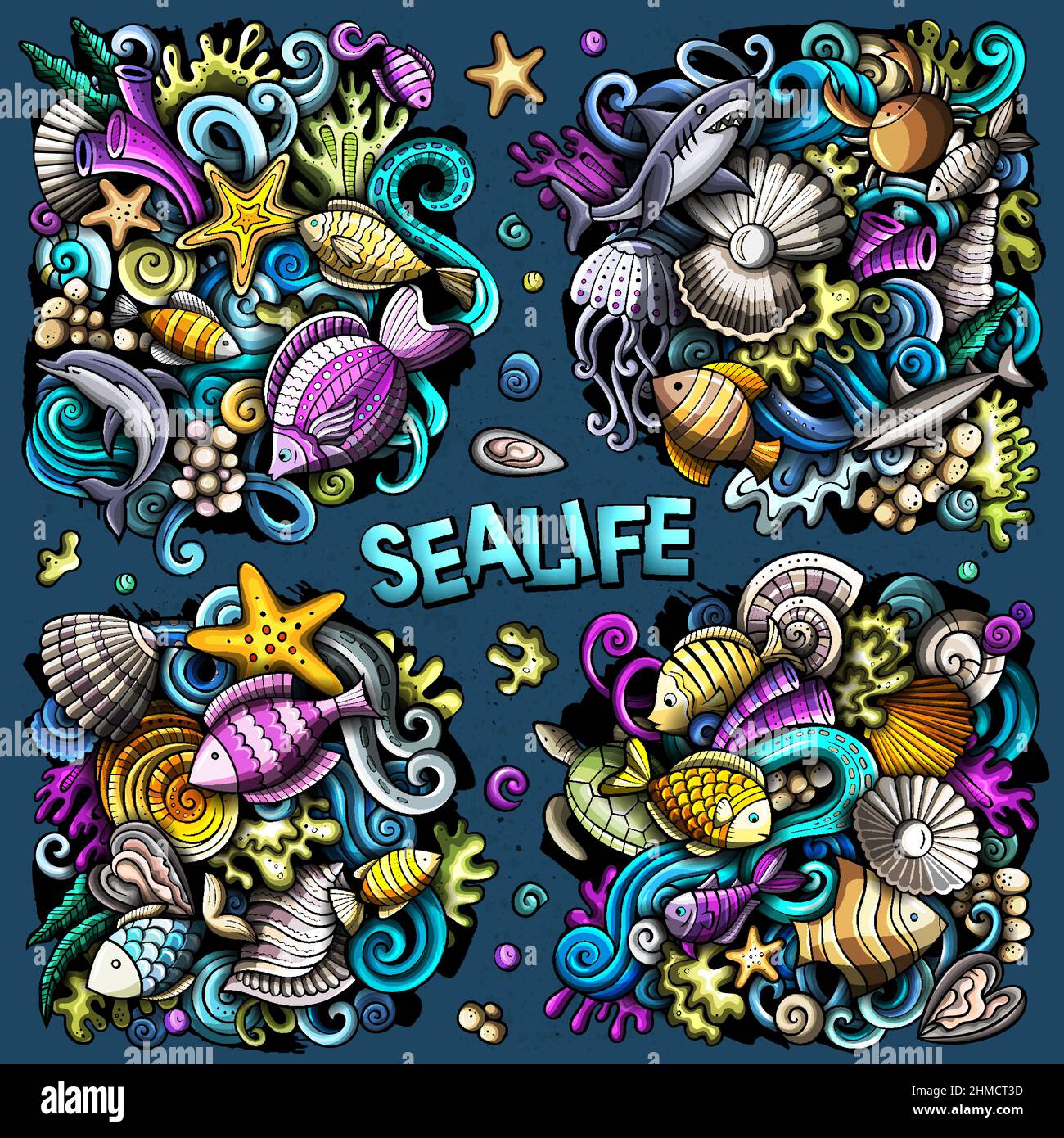 Sea Life cartoon vector doodle designs set Stock Vector Image & Art - Alamy