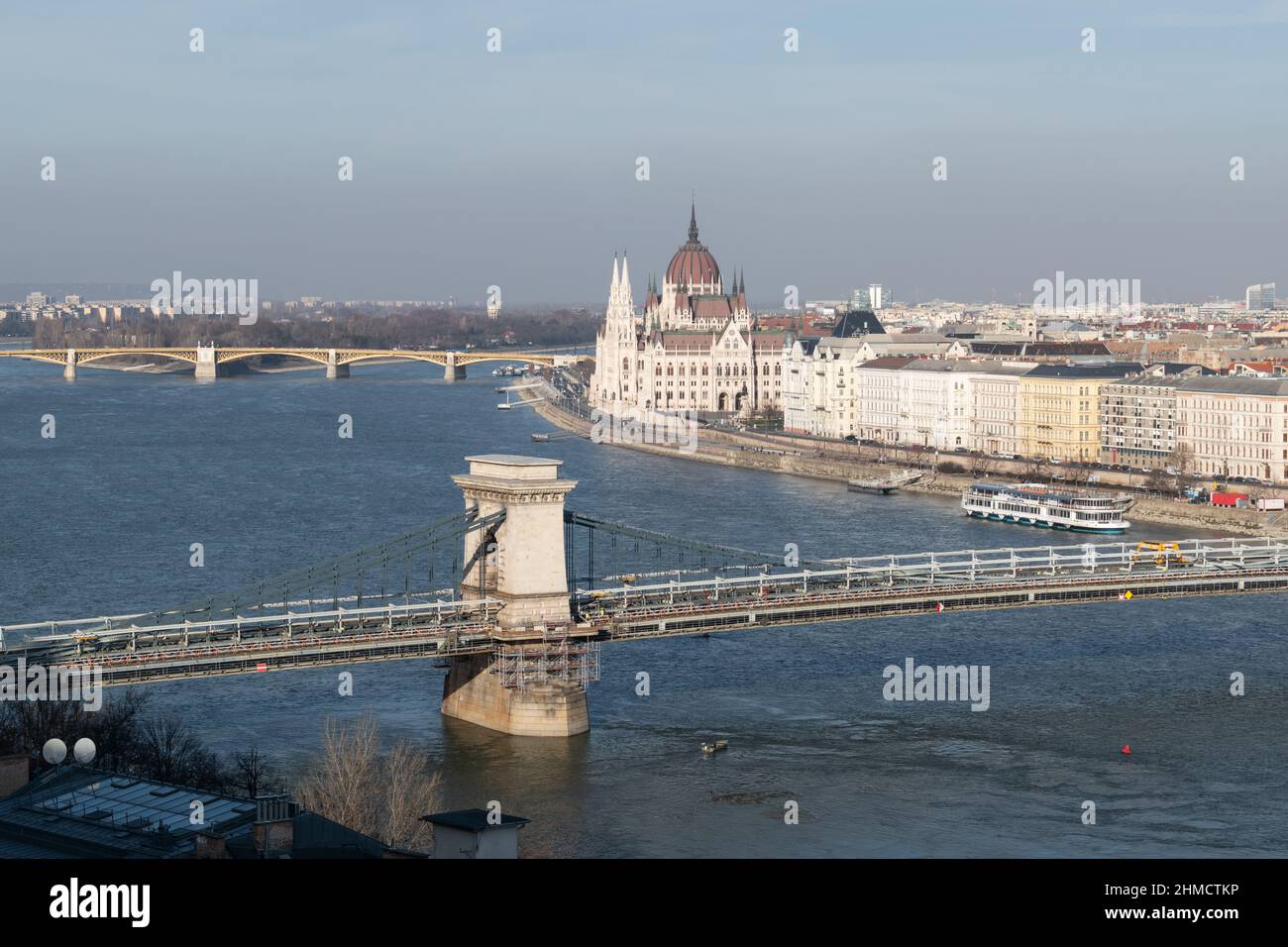 Szechenyi chain bridge across Danube river under renovation and ...