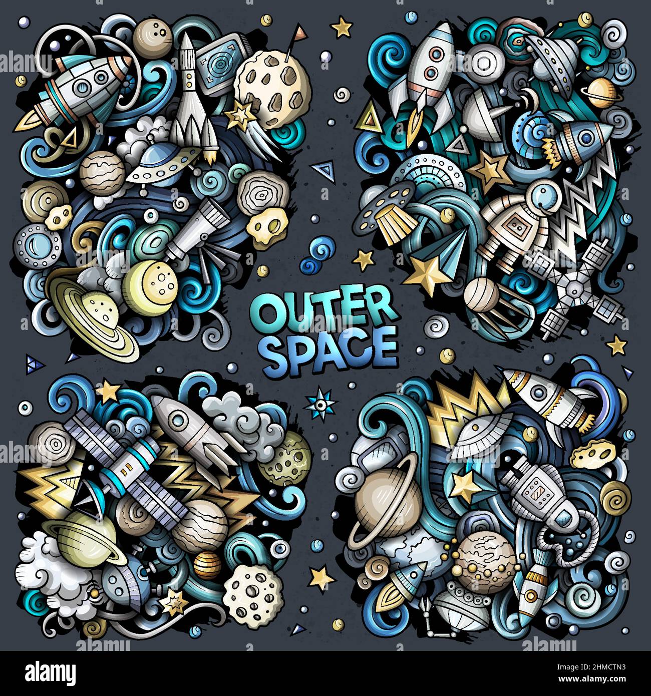 Outer Space cartoon vector doodle designs set Stock Vector Image & Art ...
