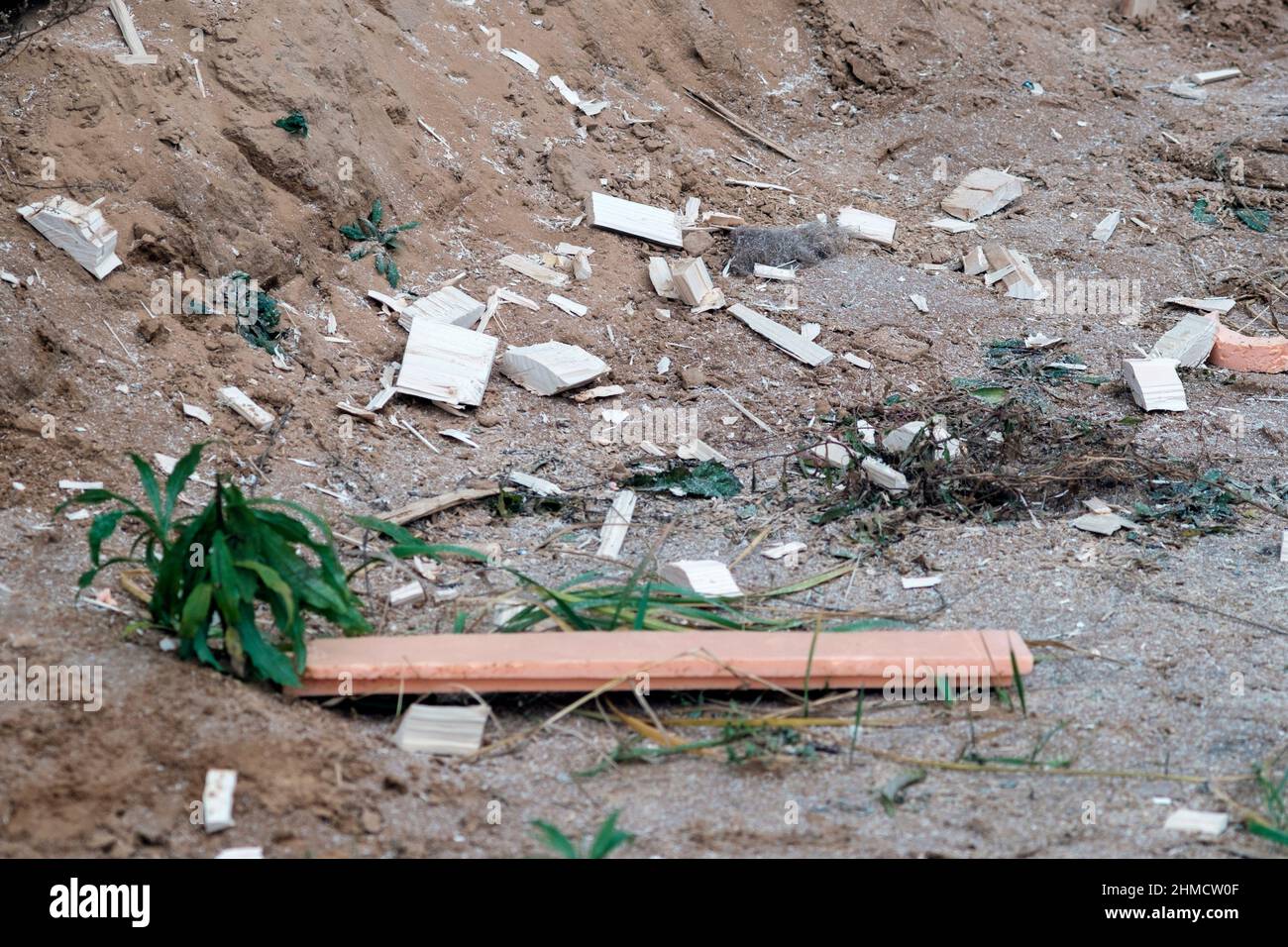 the rubbles abandoned on the ground during construction, outdoor shot ...
