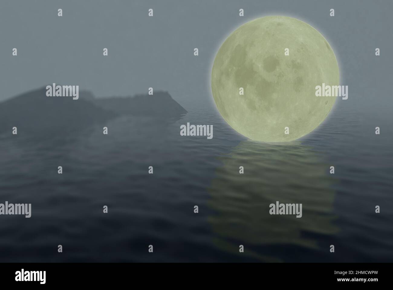 full moon over water with reflections, 3d illustration Stock Photo - Alamy