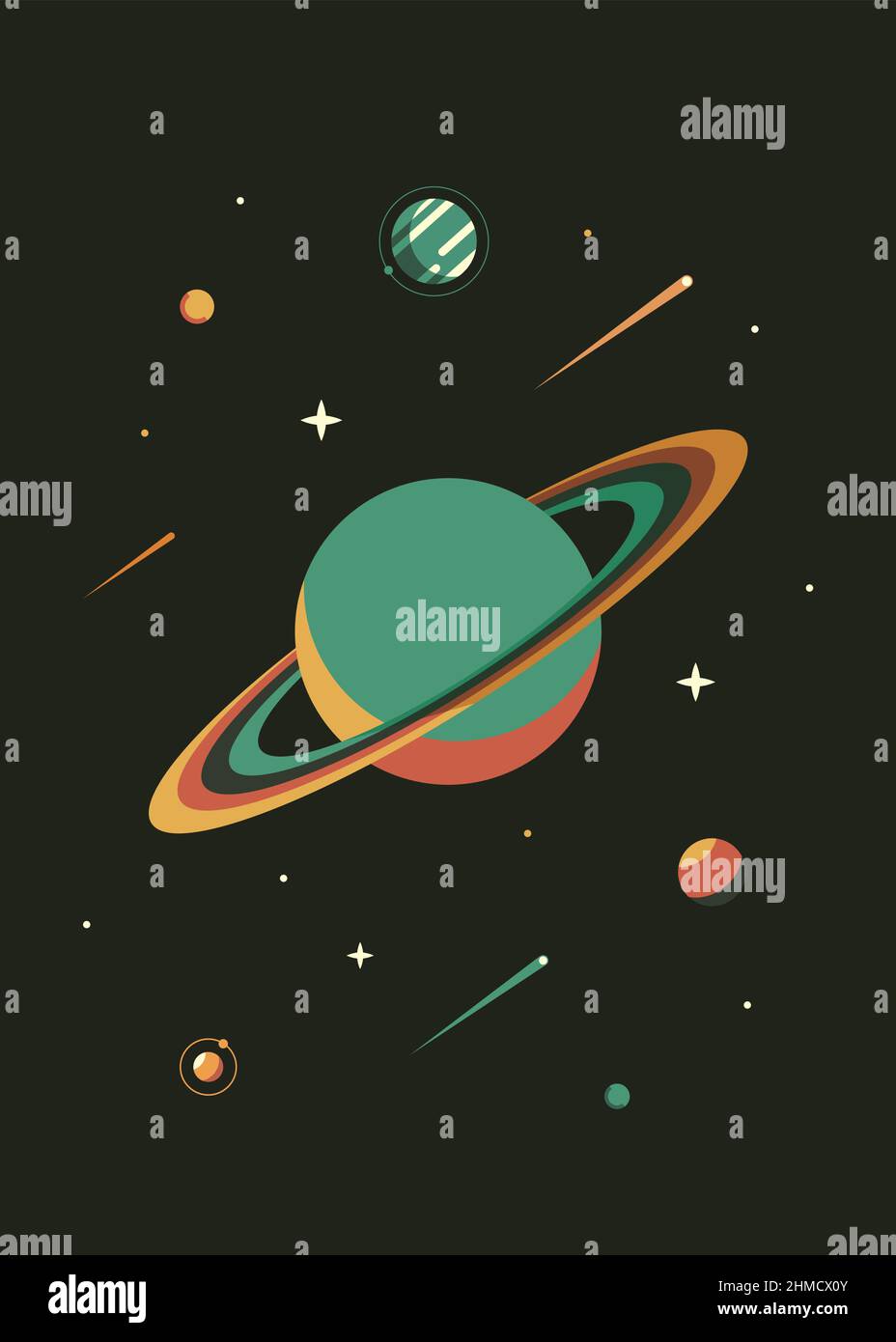 Space poster with different planets. Placard design in flat style Stock ...
