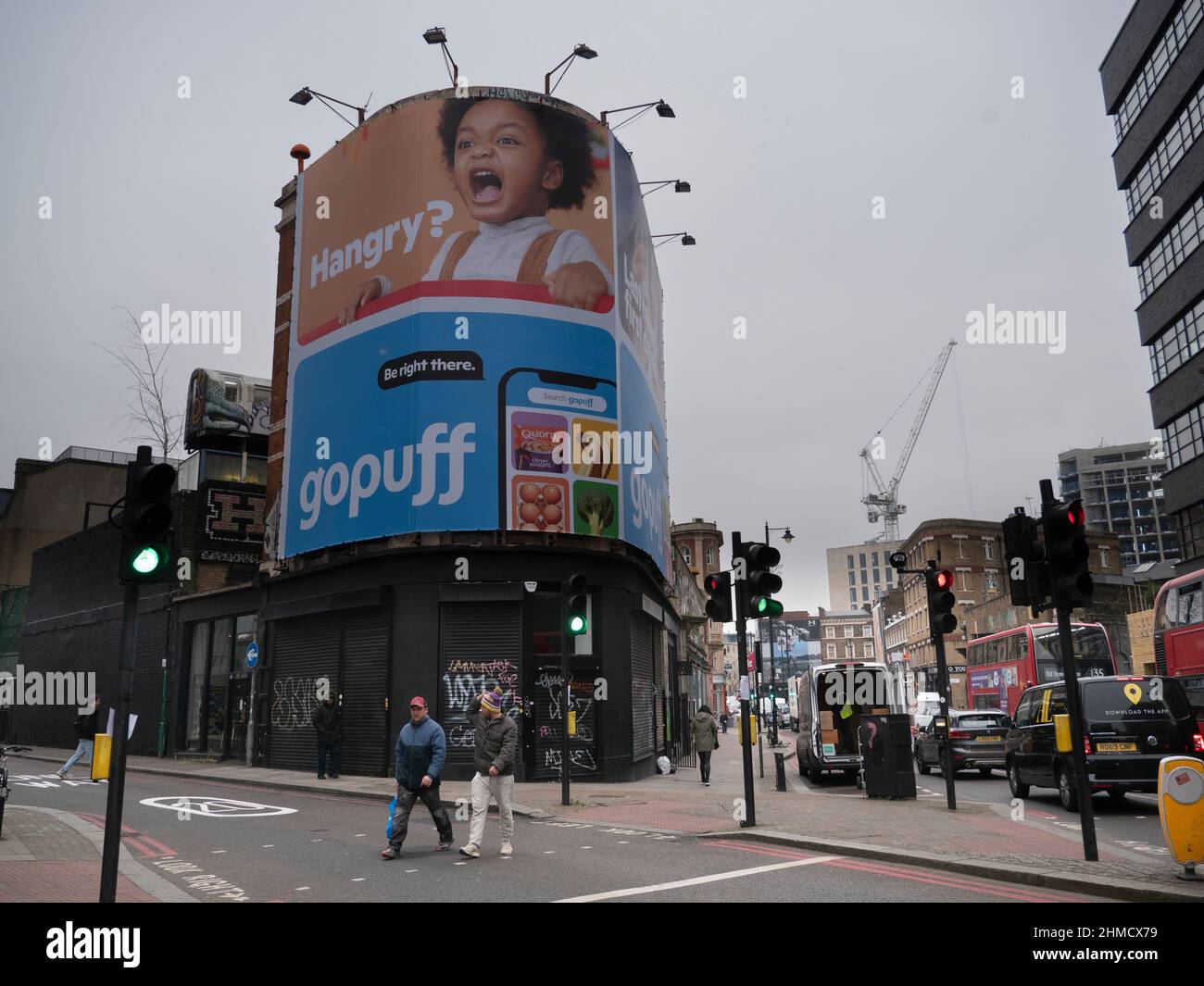 Gopuff advertising on side of building in Shoreditch. Gopuff is a goods ...