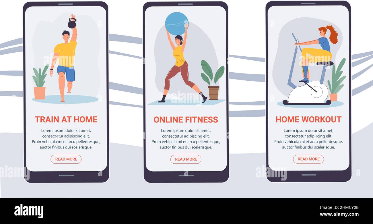 Cartoon flat characters on smartphone app screens,sports mobile online ...