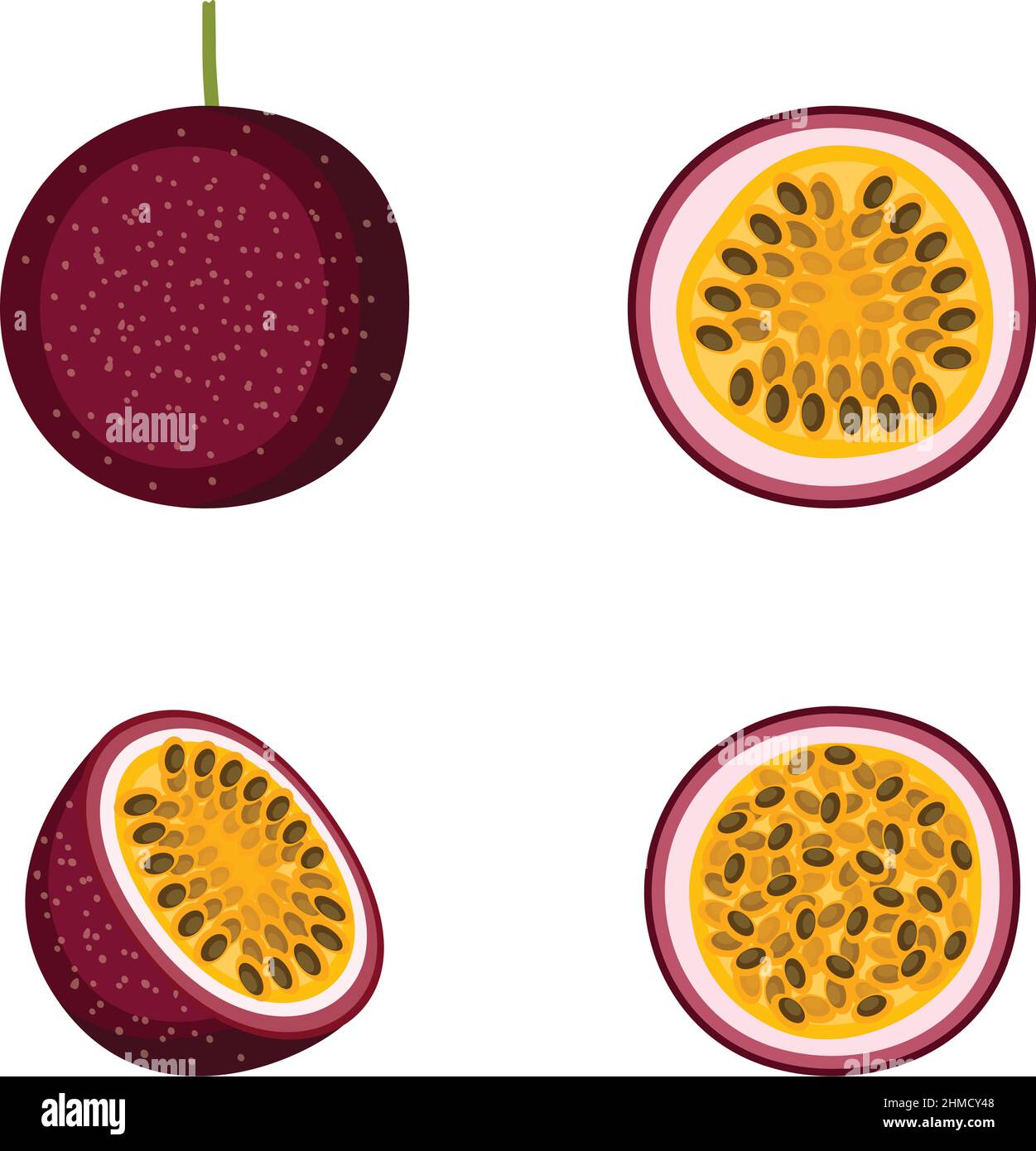 Passion Fruit Whole Fruit And Halves On White Background Vector