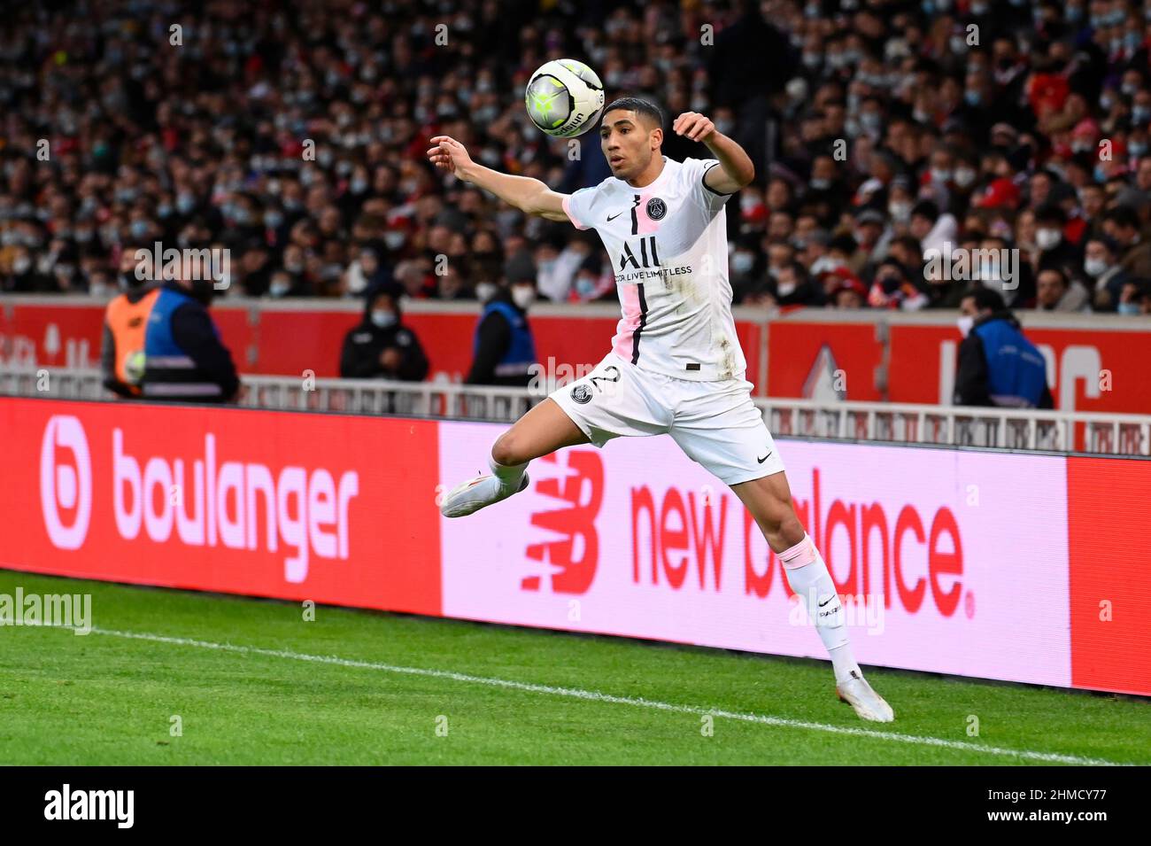 Lille- PSG Play action of defender Achraf Hakimi during the match ...
