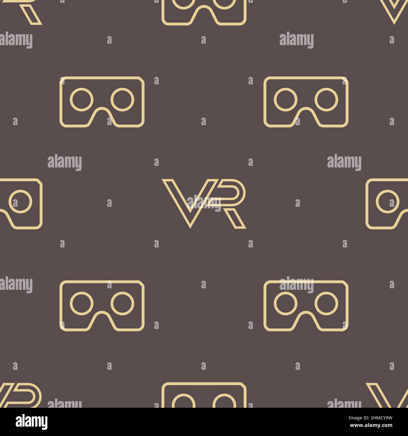 Seamless vector pattern with VR logos. Virtual reality brown and golden ...