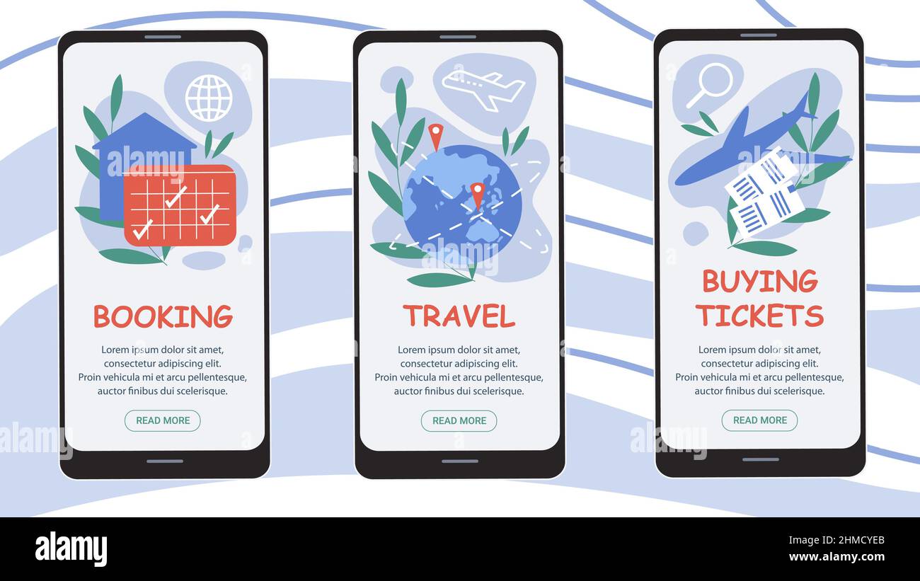 Cartoon flat characters on smartphone app screens,travel mobile online ...