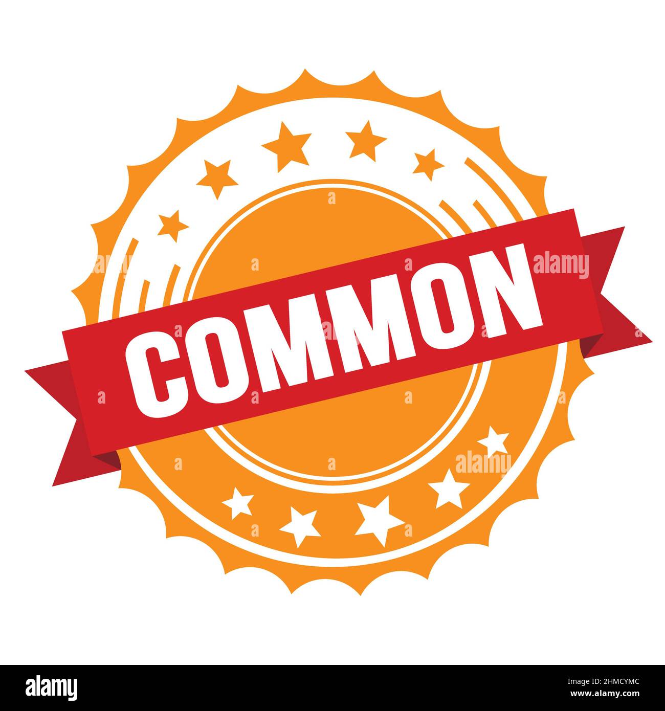 COMMON text on red orange ribbon badge stamp Stock Photo - Alamy