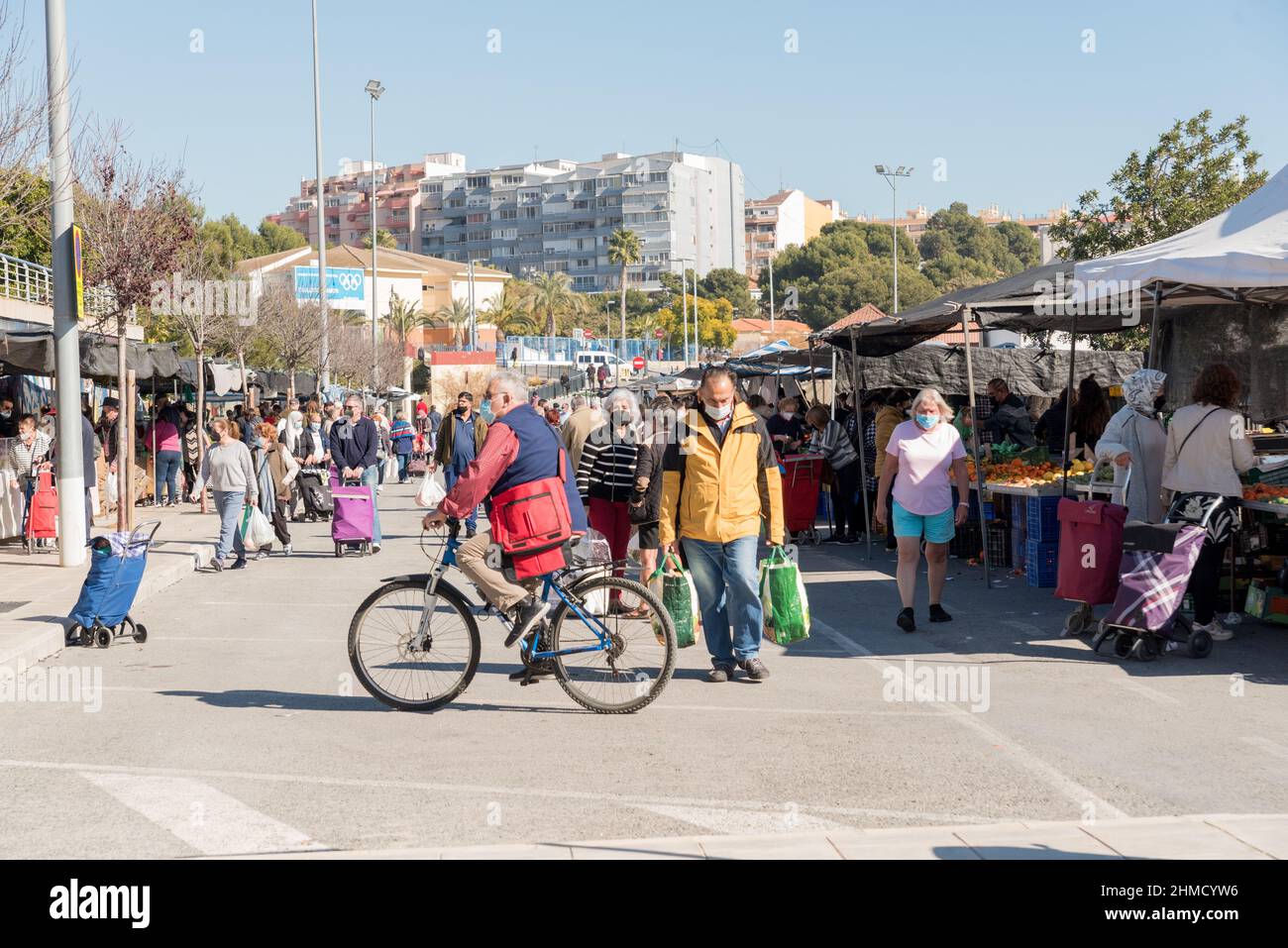 Benidorm, Spain - February 02, 2022: Street market with many people ...