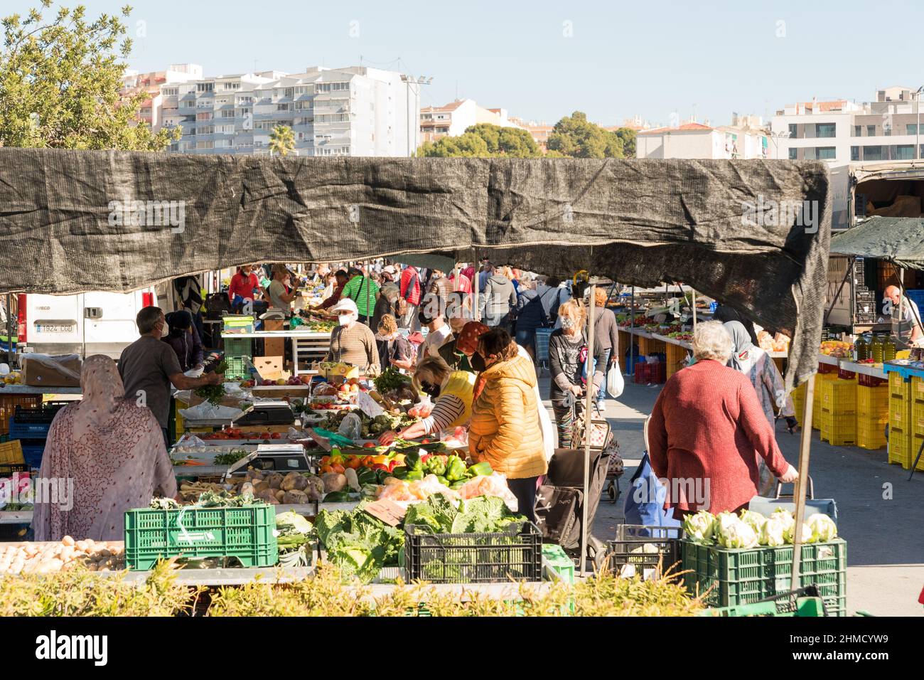 Benidorm, Spain - February 02, 2022: Street market with many people ...