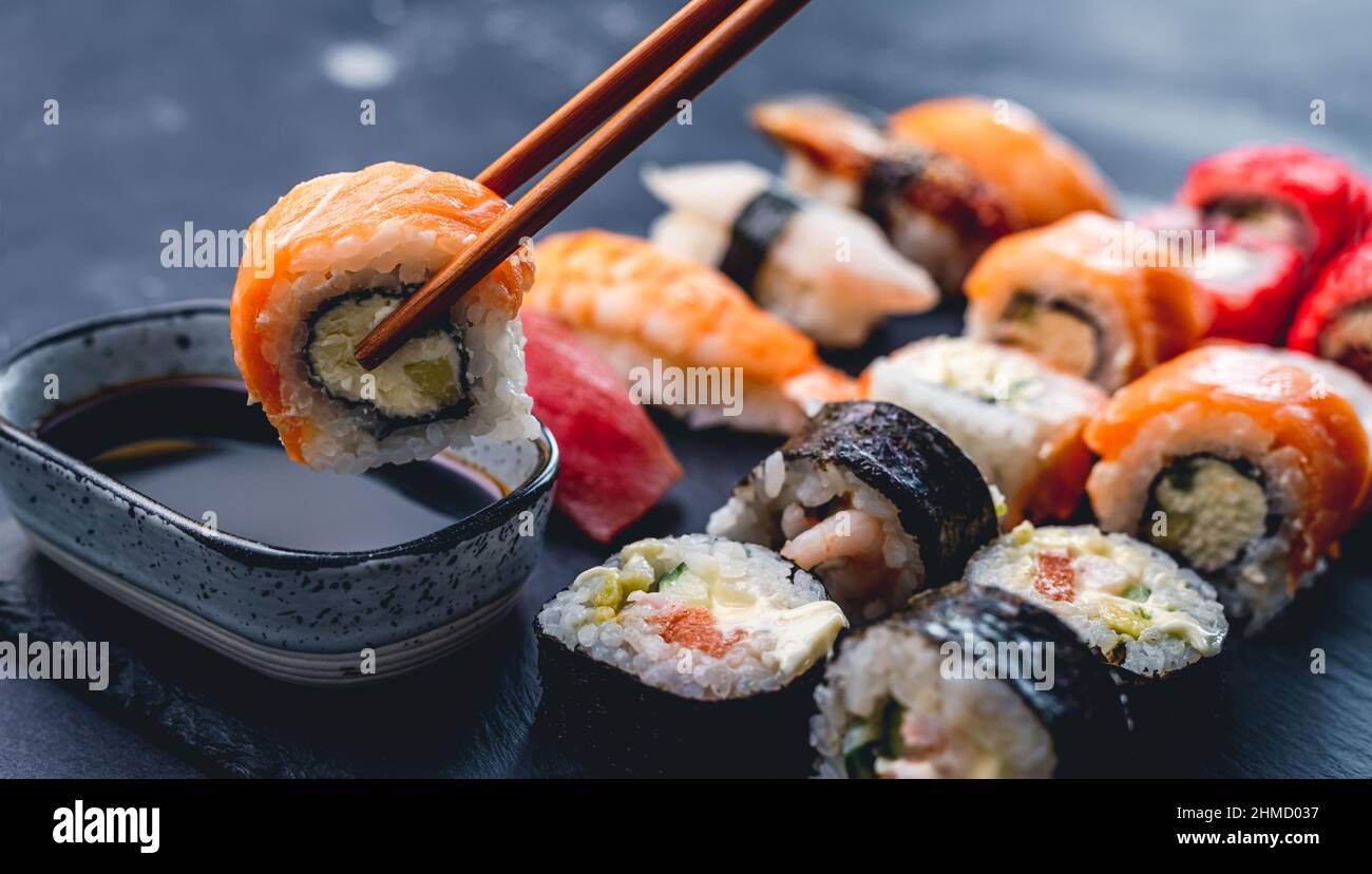 Colorful sushi maki set Stock Photo - Alamy