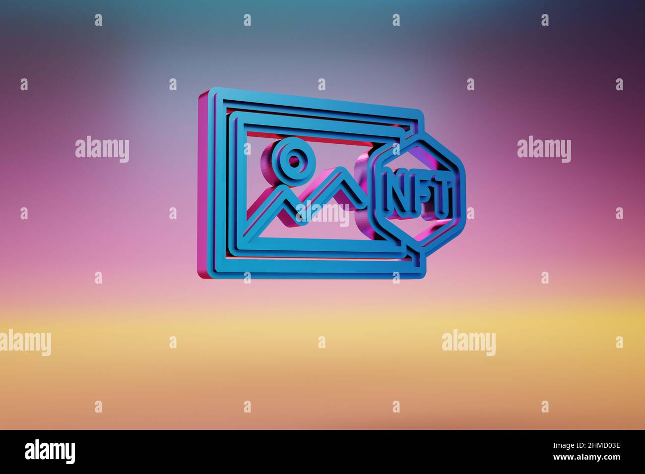 NFT Art icon. Beautiful Blue NFT Art symbol icons on multicolor bright ...