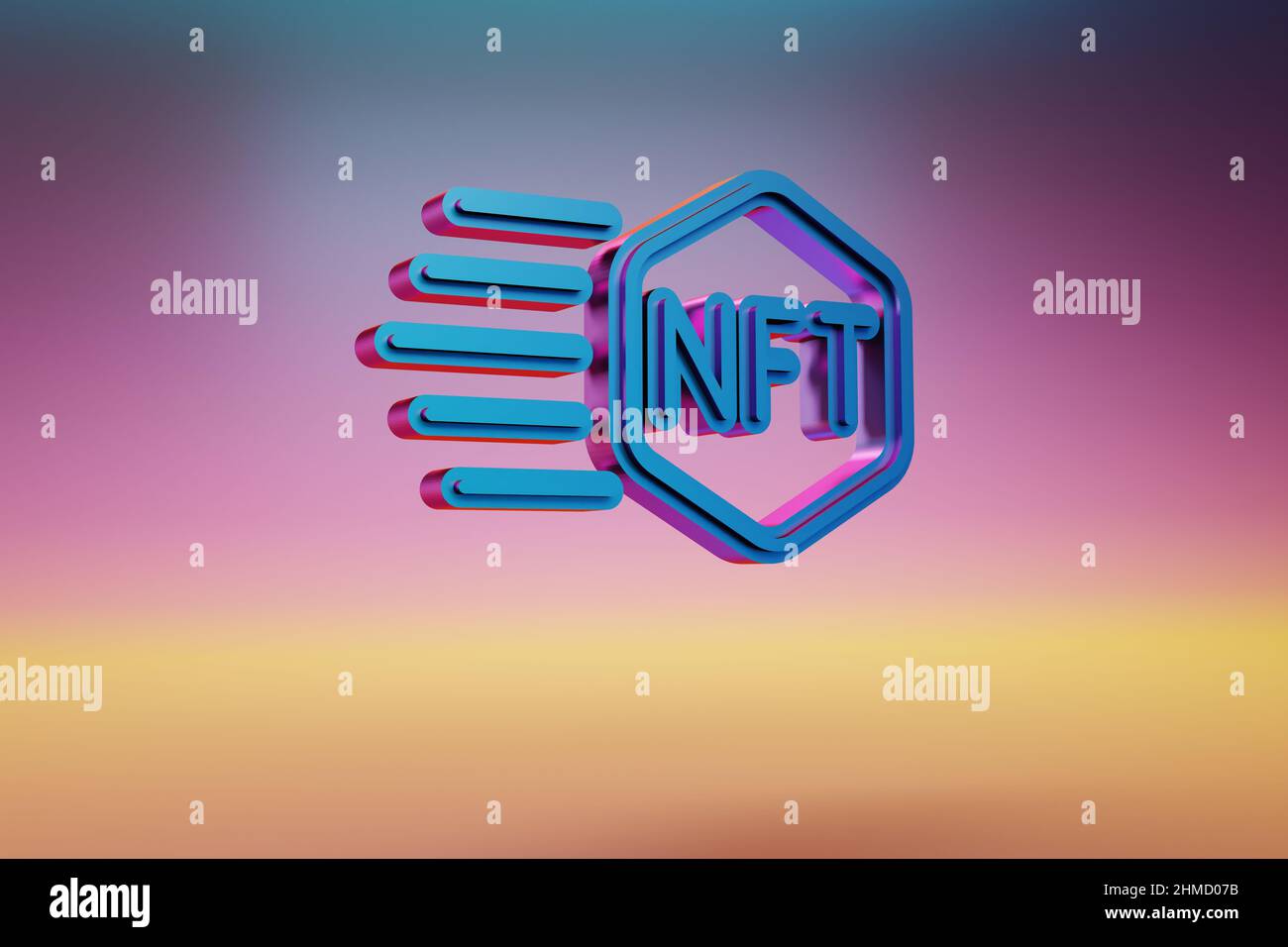NFT Token icon. Beautiful Blue NFT Token symbol icons on multicolor ...