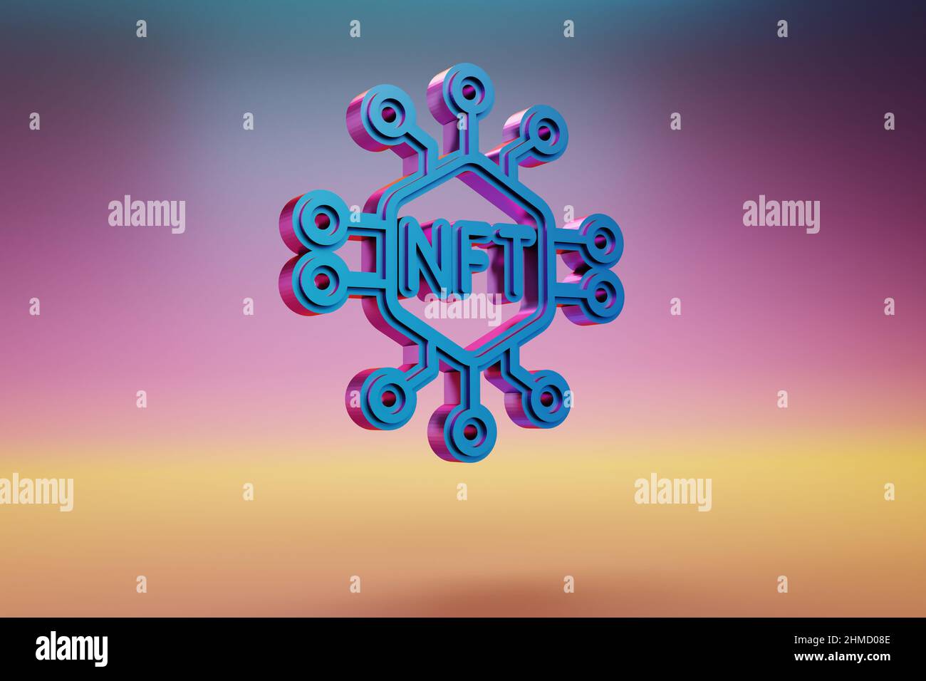 NFT Token icon. Beautiful Blue NFT Token symbol icons on multicolor ...