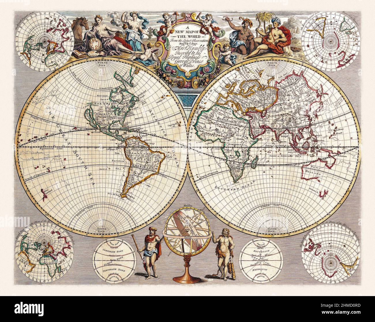 High Quality Antique World Map - John Seney 1721 , Illustration Stock ...