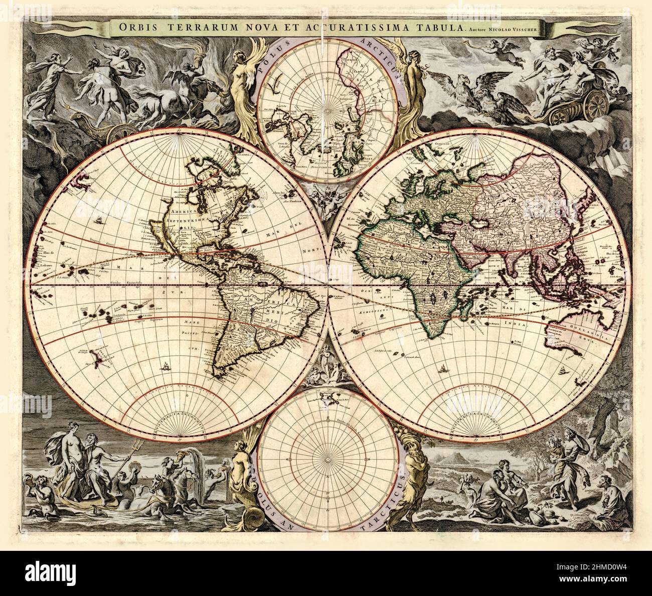 High Quality Antique World Map - Nicolao Visscher 1649-1702 ...