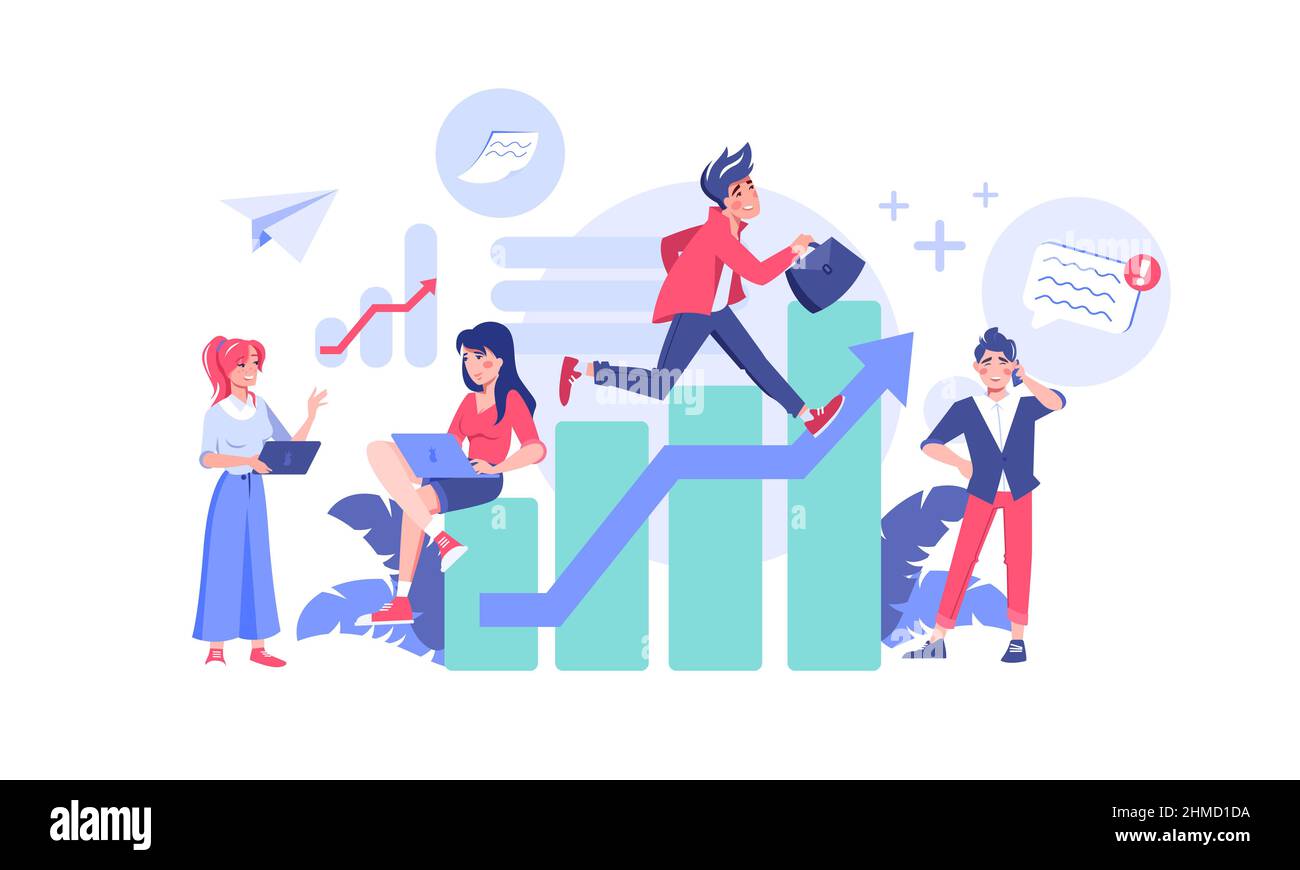 Tiny people sitting running on graph chart growing Stock Vector Image ...
