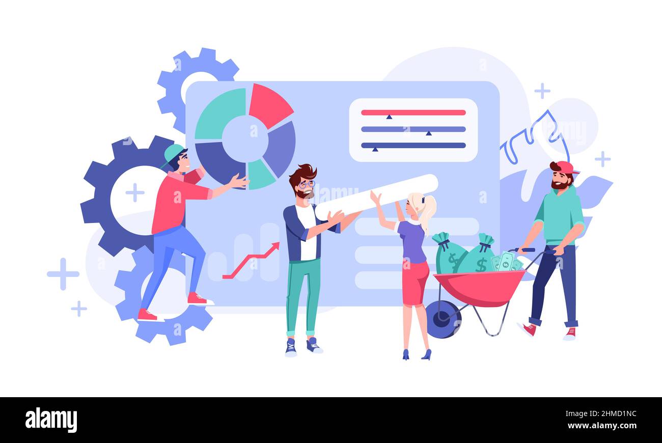 Tiny people team making report analyzing diagram data Stock Vector ...