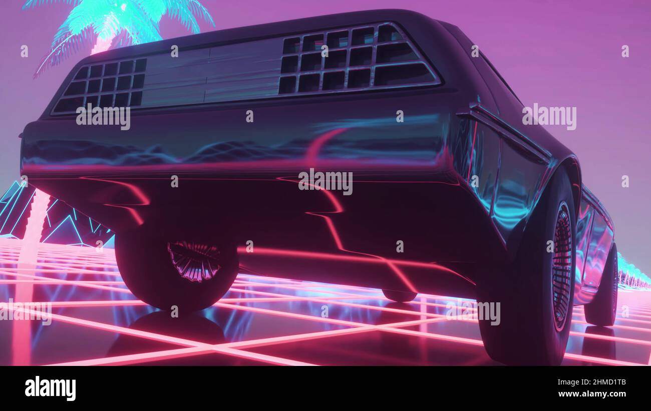 Futuristic car drive through neon city. 3d rendering Stock Photo - Alamy